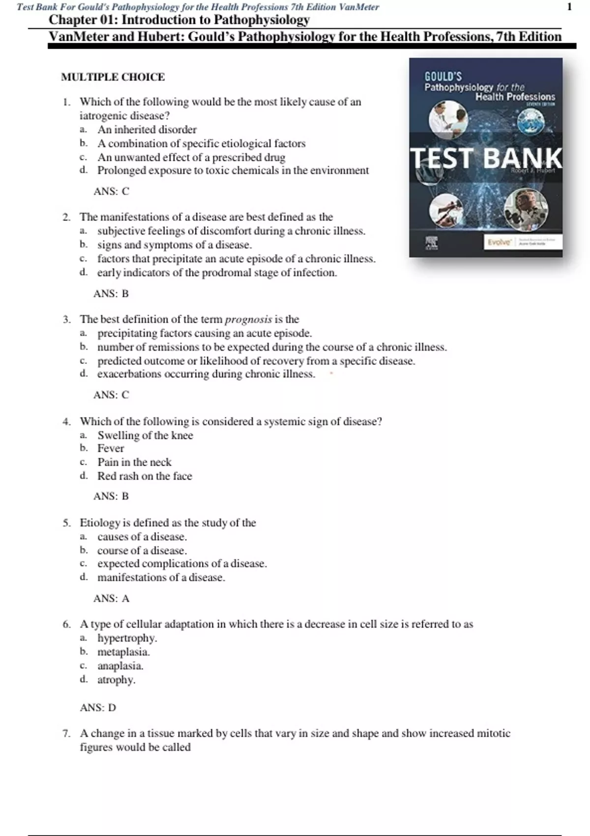 Test Bank For Gould's Pathophysiology for the Health Professions 7th ...
