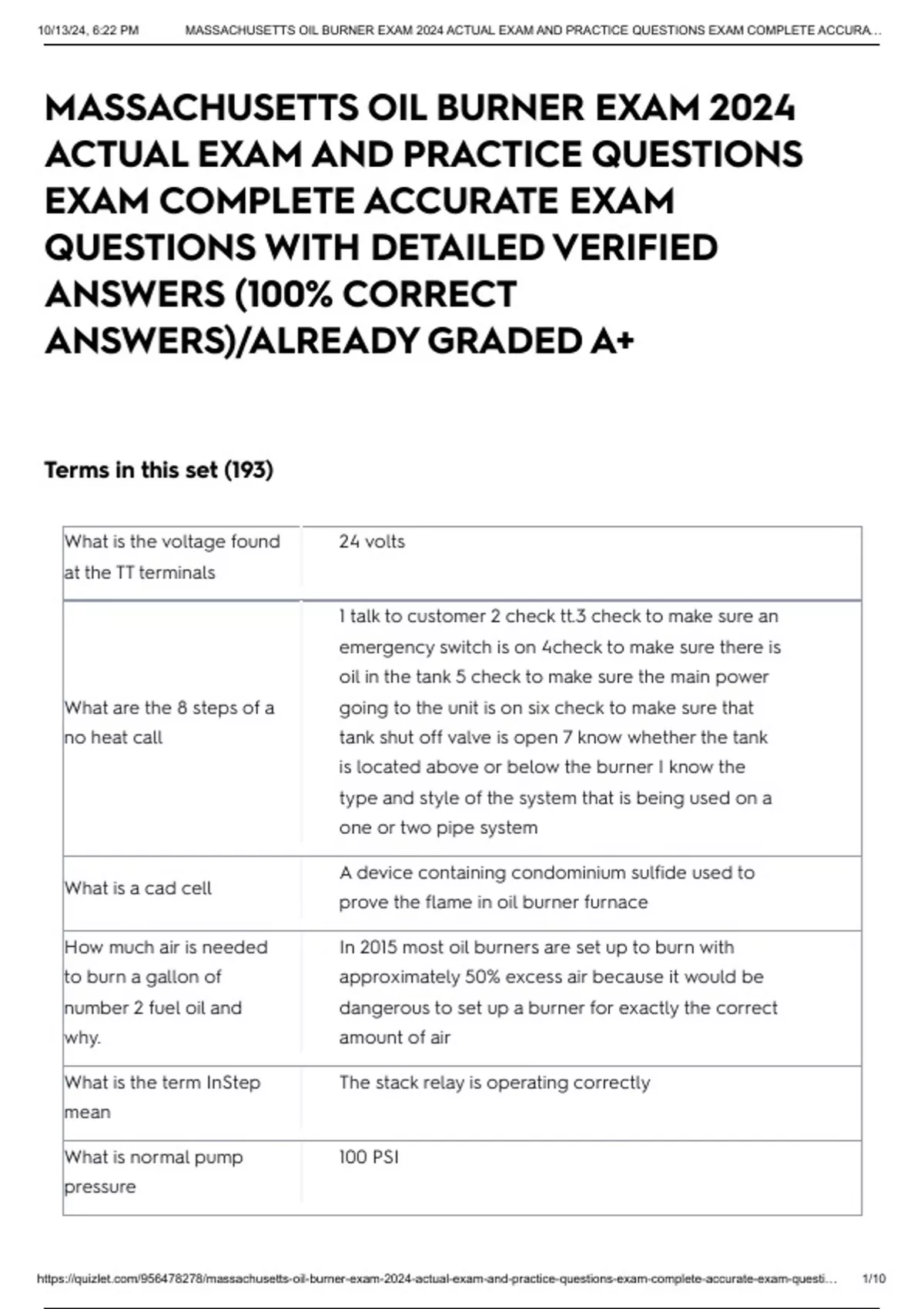 MASSACHUSETTS OIL BURNER EXAM 2024 ACTUAL EXAM AND PRACTICE QUESTIONS ...