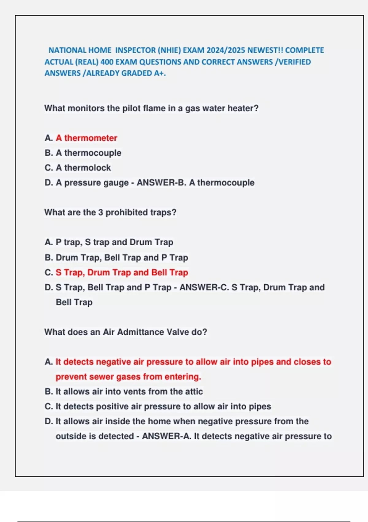 NATIONAL HOME INSPECTOR (NHIE) EXAM 2024/2025 NEWEST!! COMPLETE ACTUAL ...