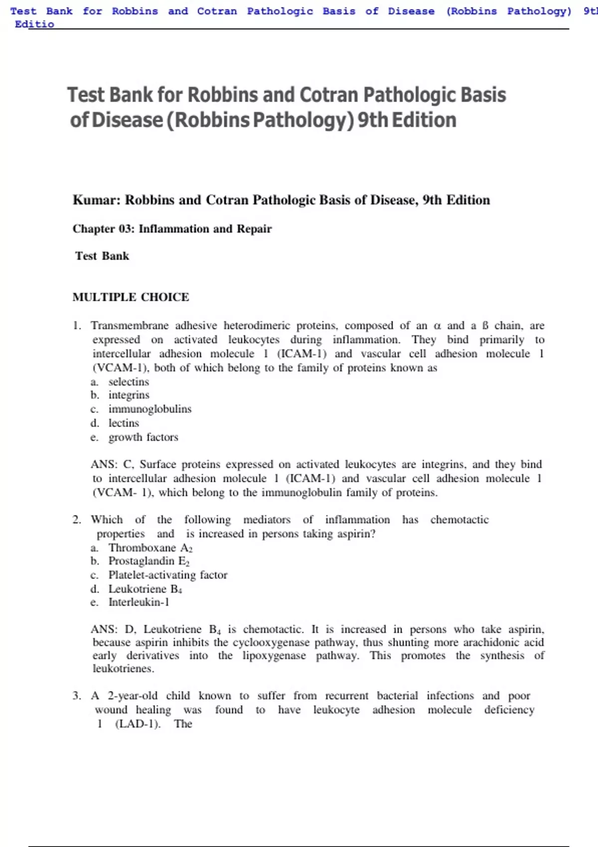 Test Bank for Robbins and Cotran Pathologic Basis of Disease 9th ...