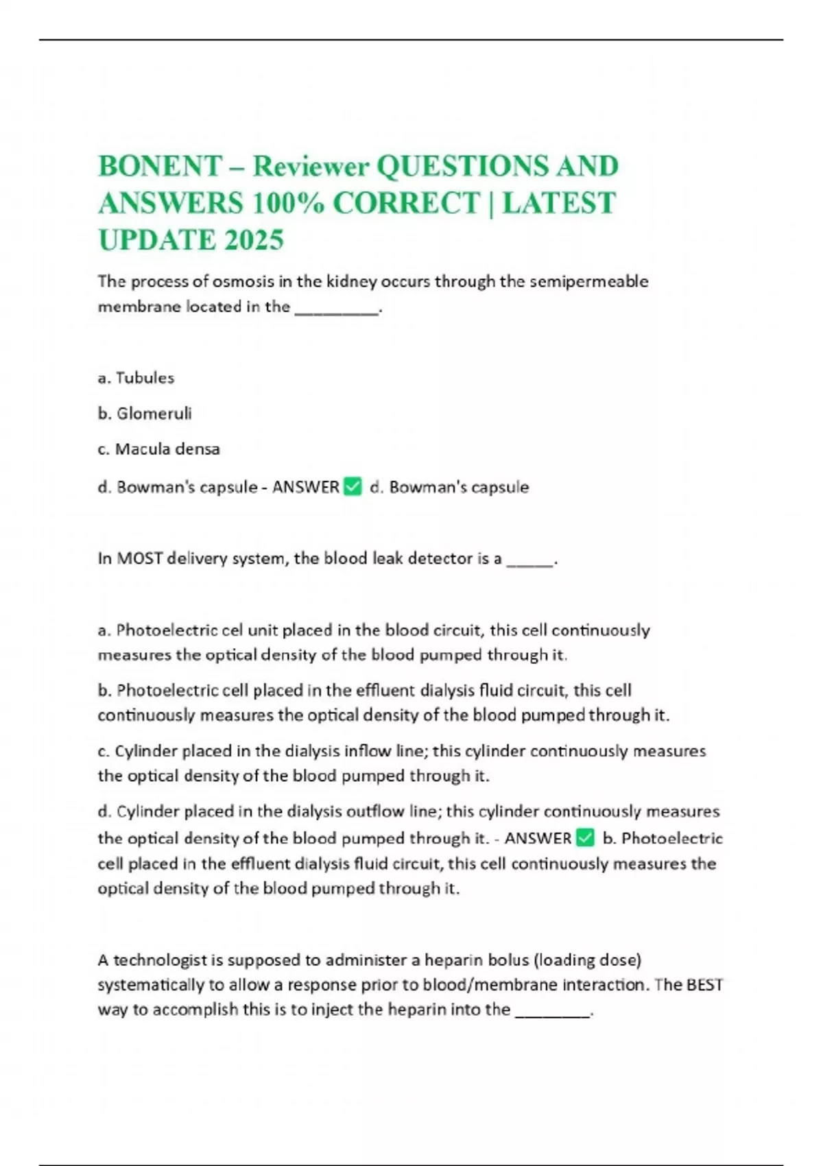 BONENT – Reviewer QUESTIONS AND ANSWERS 100% CORRECT | LATEST UPDATE ...