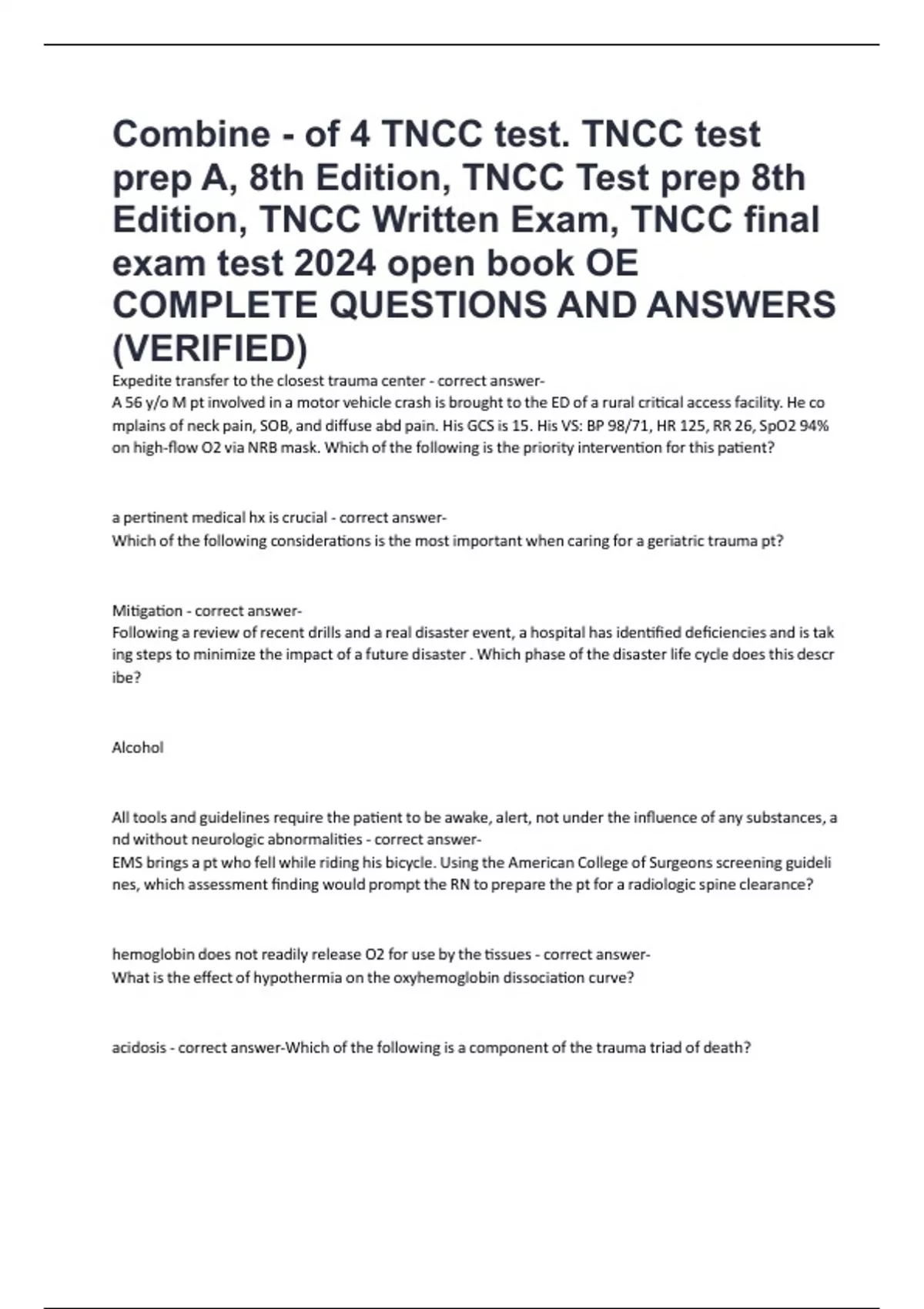 Combine - of 4 TNCC test. TNCC test prep A, 8th Edition, TNCC Test prep ...