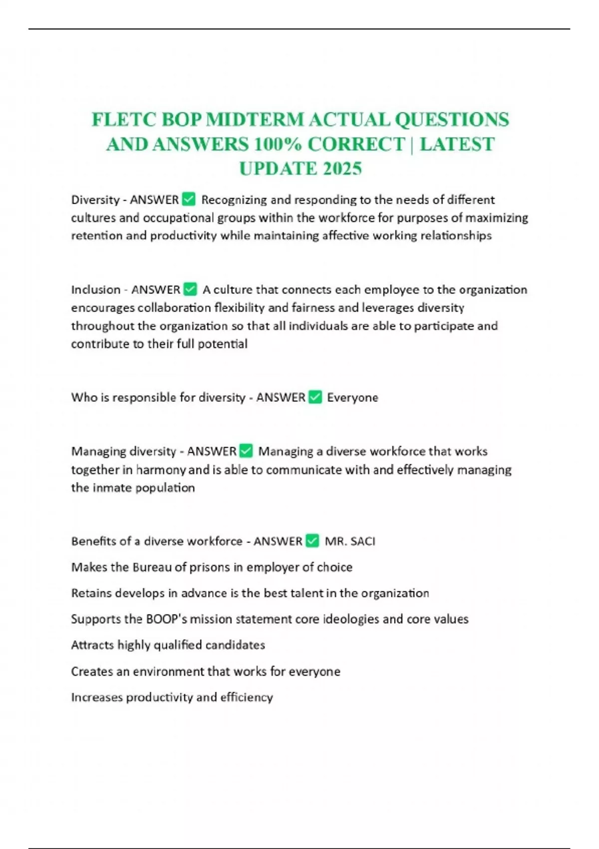 FLETC BOP MIDTERM ACTUAL QUESTIONS AND ANSWERS 100% CORRECT | LATEST ...