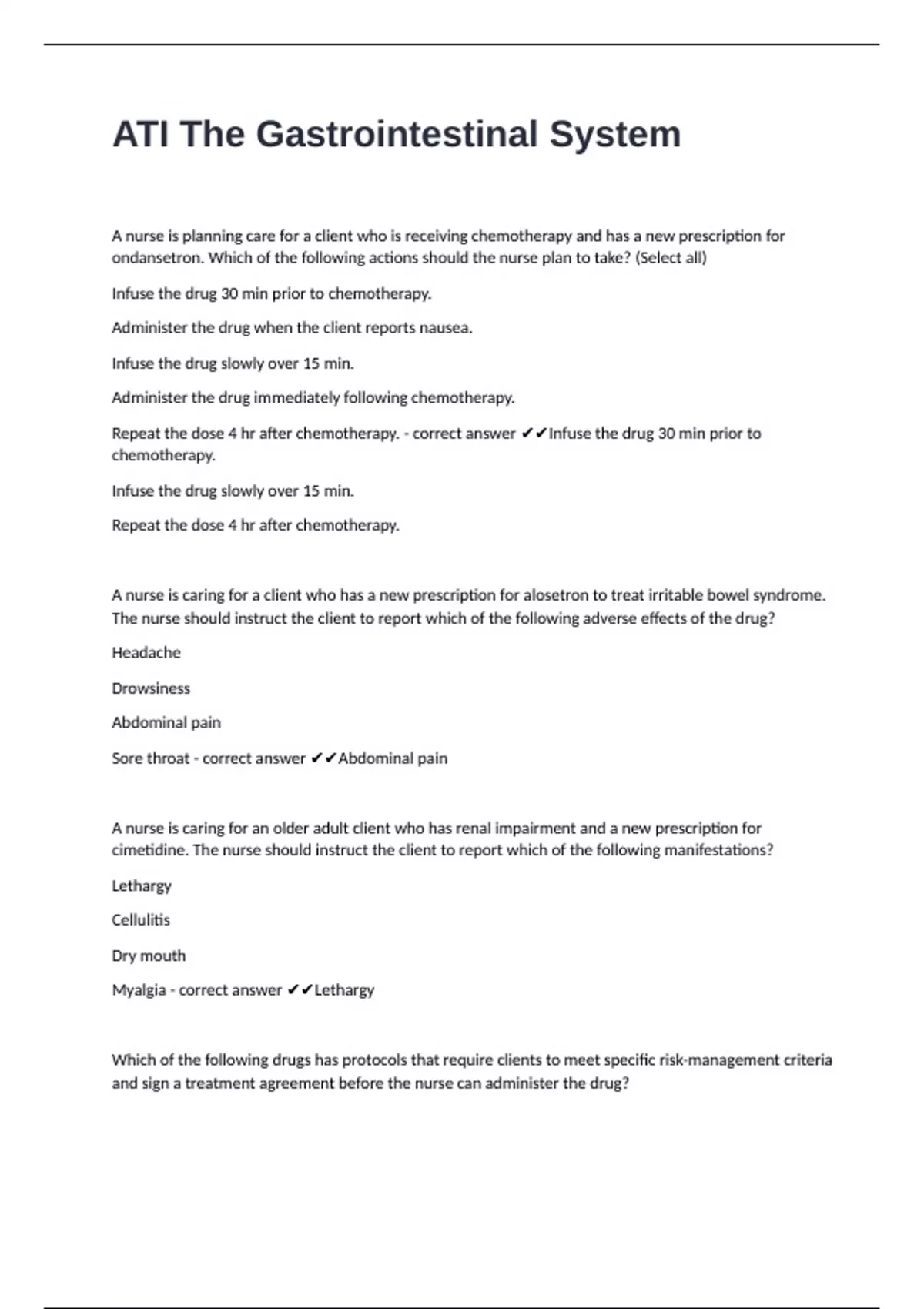 ATI The Gastrointestinal System questions with verified answers - ATI ...