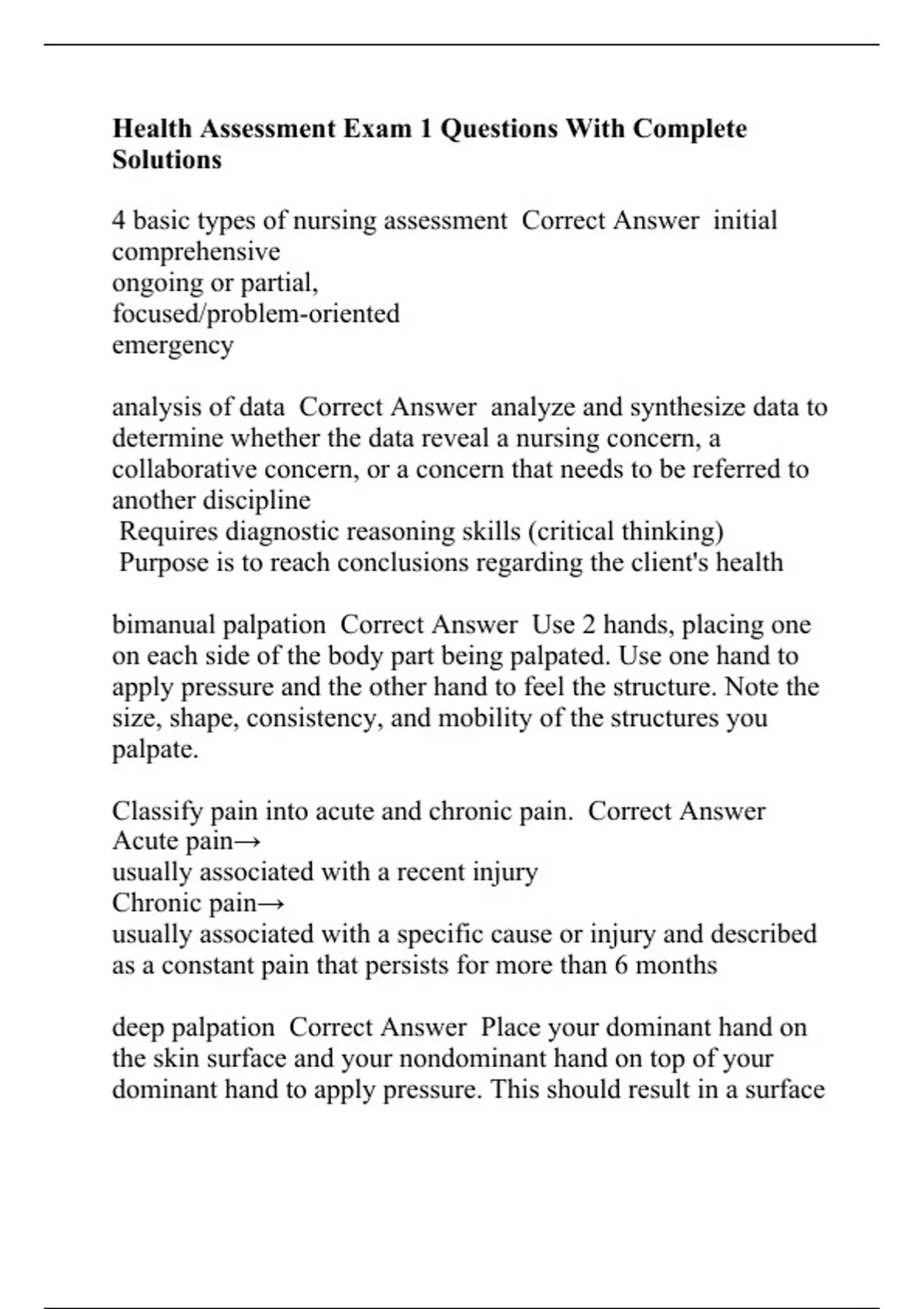 Health Assessment Exam 1 Questions With Complete Solutions - Health ...