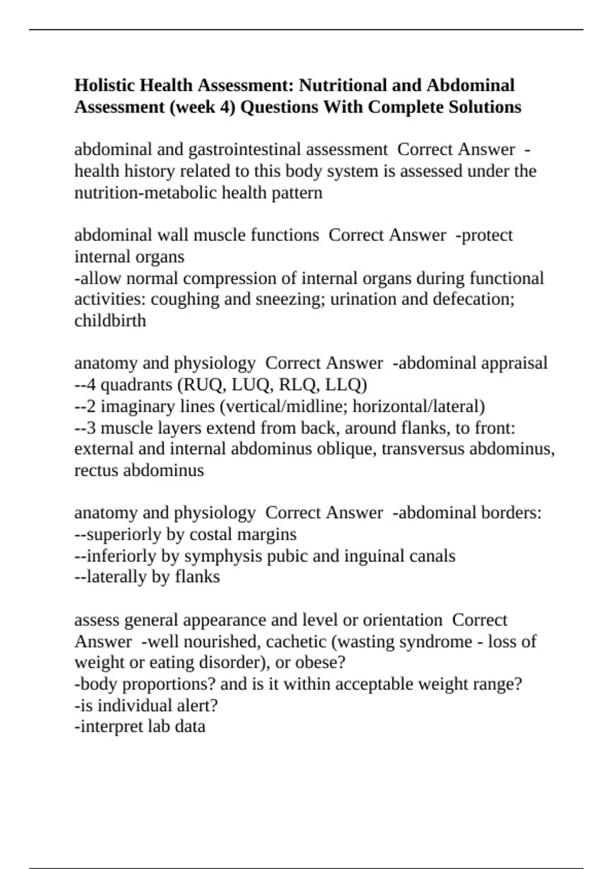 Holistic Health Assessment: Nutritional and Abdominal Assessment (week ...