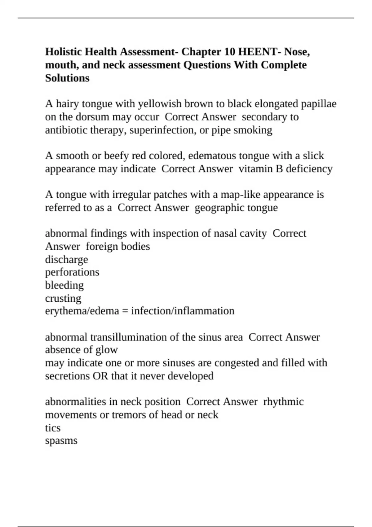 Holistic Health Assessment- Chapter 10 HEENT- Nose, mouth, and neck ...