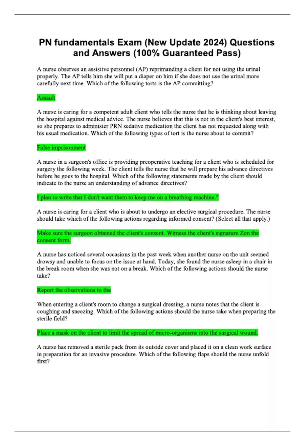 PN fundamentals Exam; elaboration - Questions with Correct Answers ...