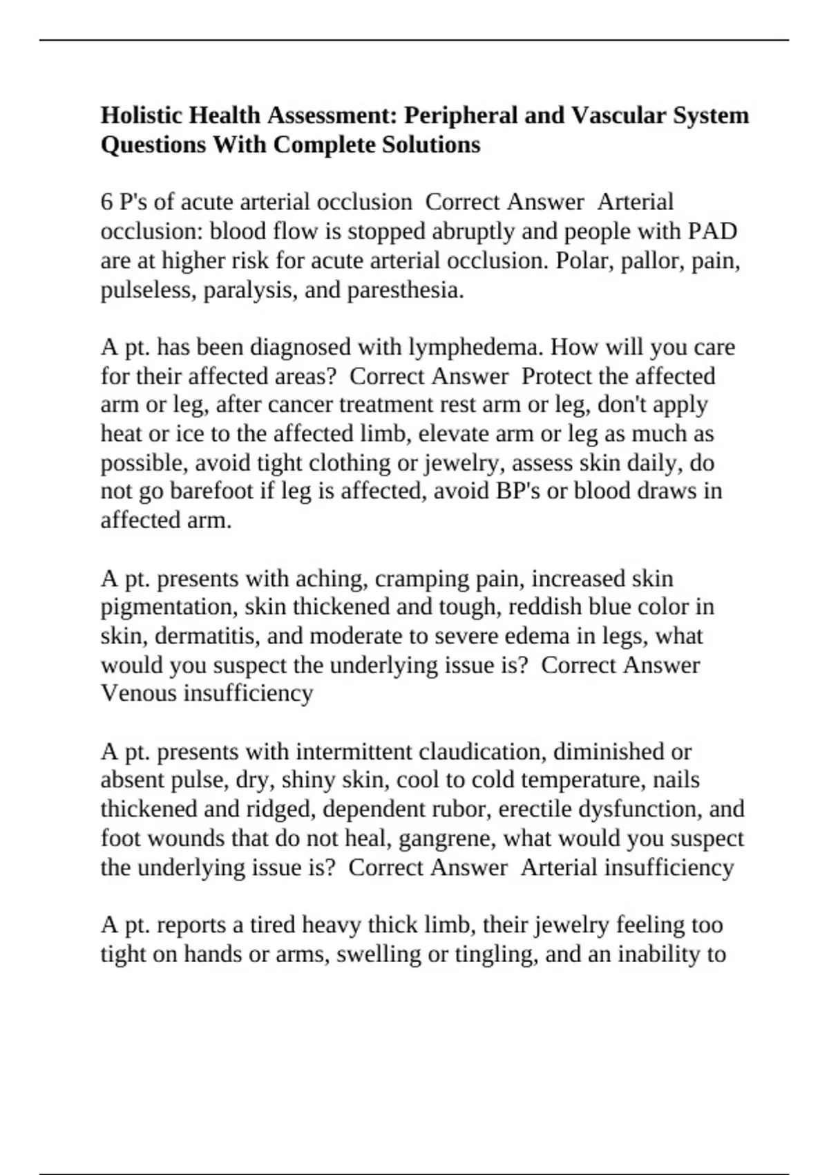 Holistic Health Assessment: Peripheral and Vascular System Questions ...