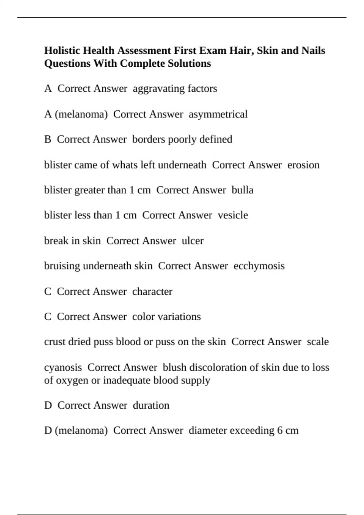 Holistic Health Assessment First Exam Hair, Skin and Nails Questions ...