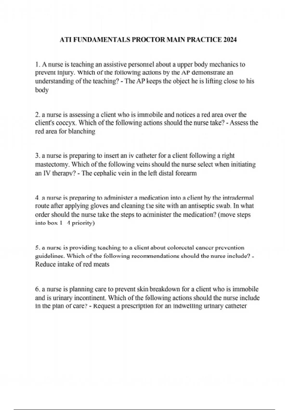 ATI FUNDAMENTALS PROCTOR MAIN PRACTICE 2024 - ATI Fundamentals - Stuvia US