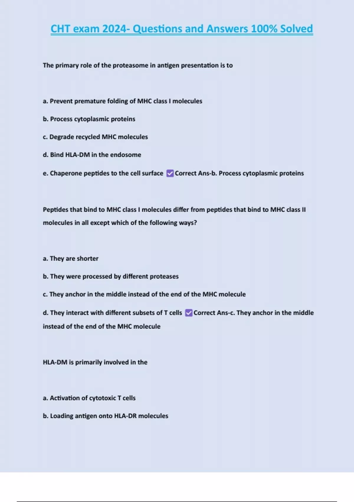 CHT exam 2024- Questions and Answers 100% Solved - CHT - Stuvia US