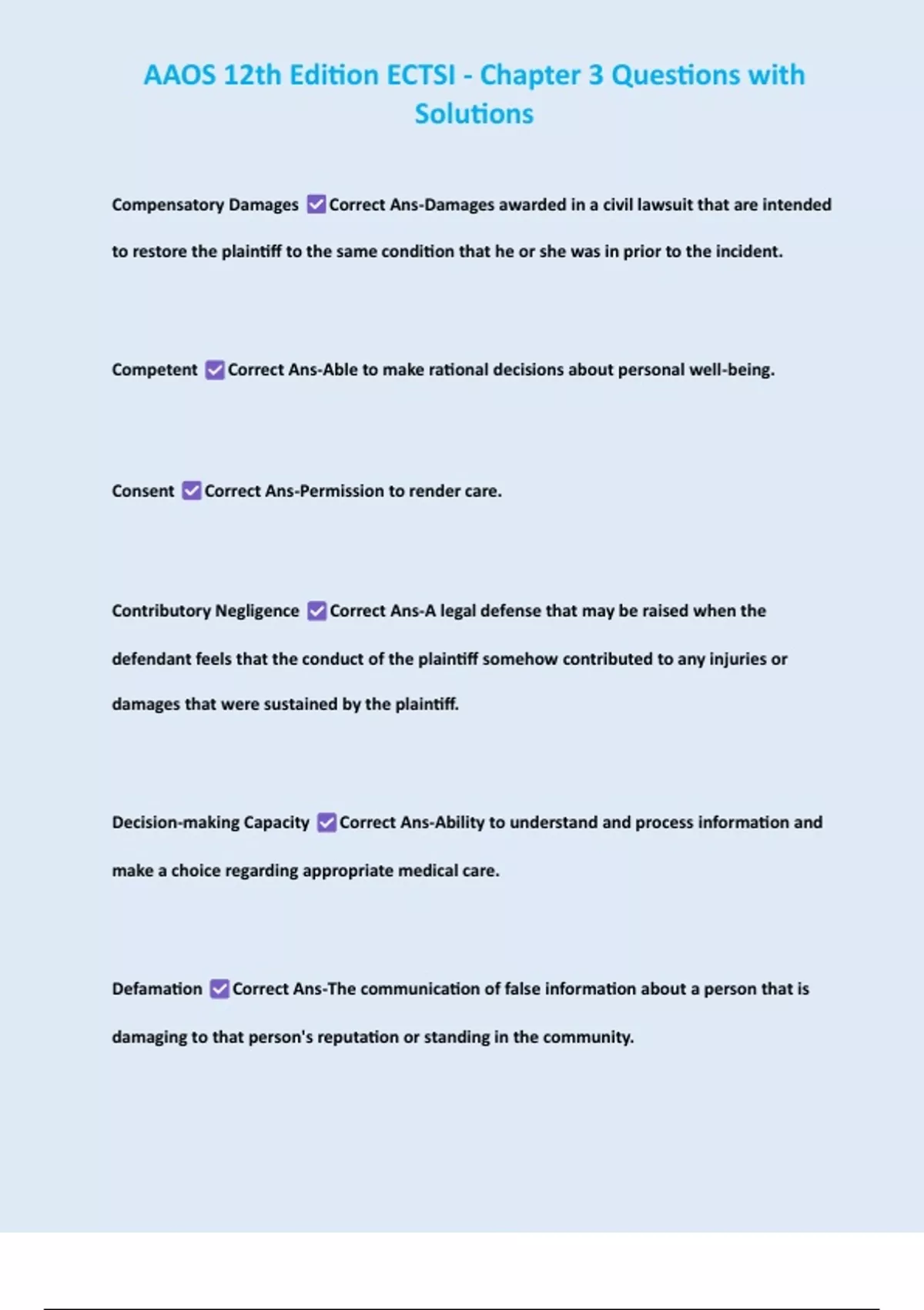 AAOS 12th Edition ECTSI - Chapter 3 Questions with Solutions - AAOS ...