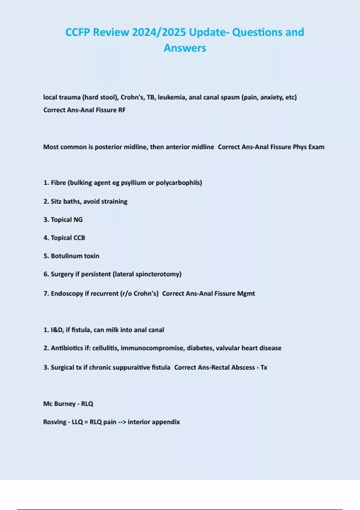 CCFP Review 2024/2025 Update- Questions and Answers - CCFP - Stuvia US