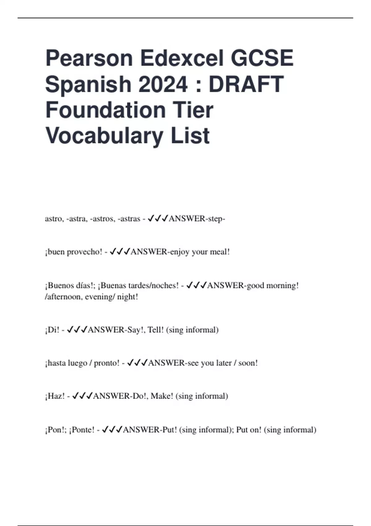 Pearson Edexcel GCSE Spanish 2024 : DRAFT Foundation Tier Vocabulary ...