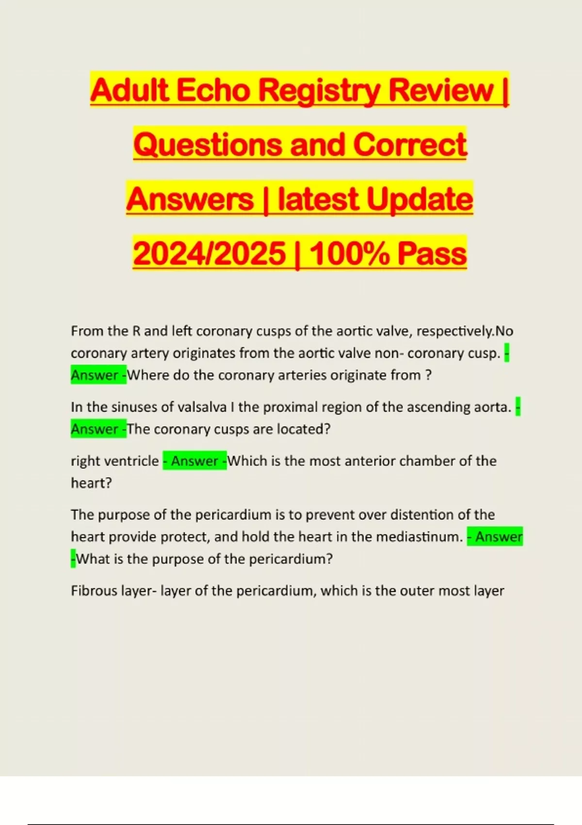 Adult Echo Registry Review | Questions and Correct Answers | latest ...