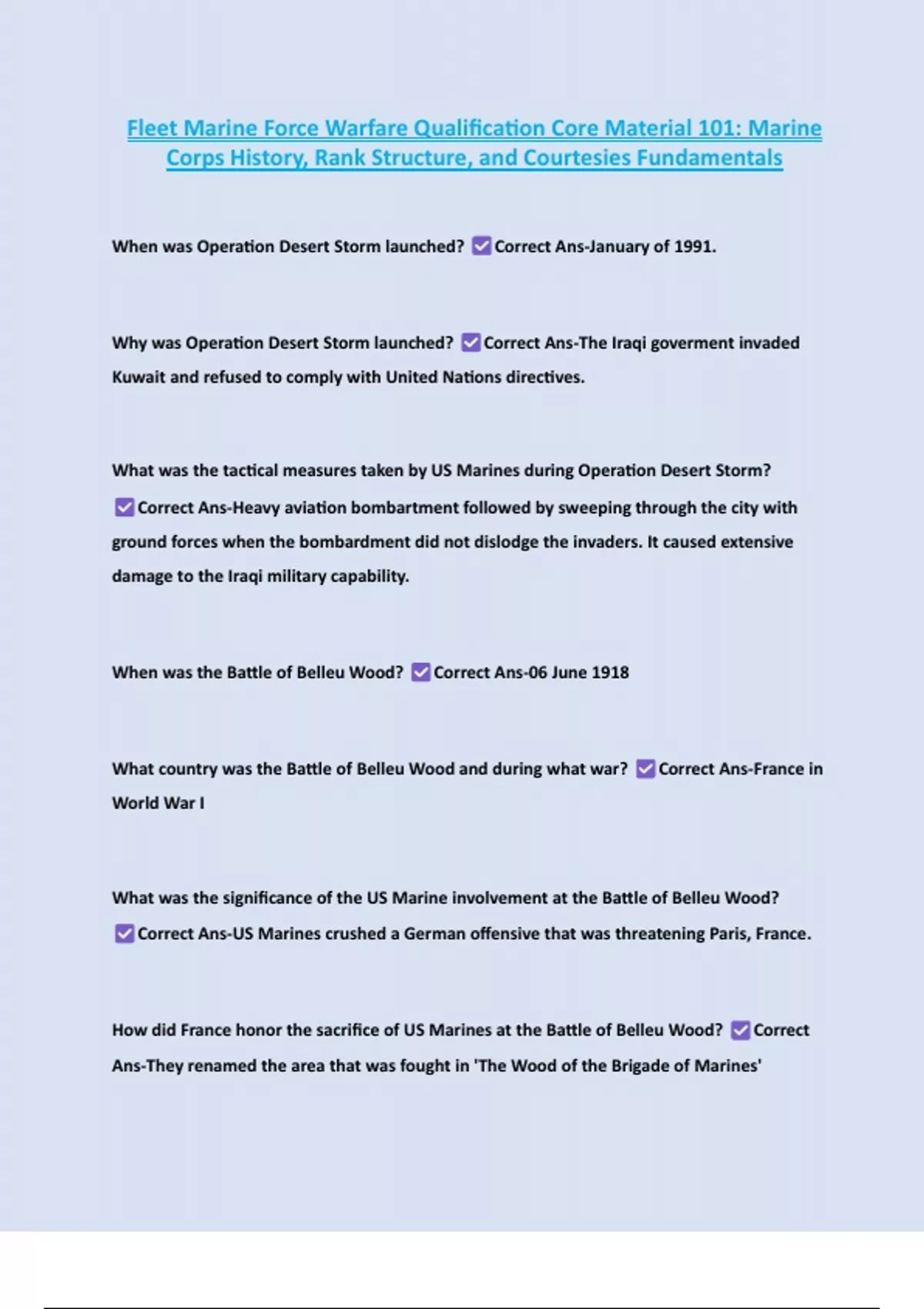 Fleet Marine Force Warfare Qualification Core Material 101: Marine ...