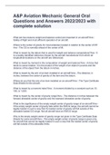 A&P Aviation Mechanic General Oral Questions and Answers 2022/2023 with complete solution - A&P ...