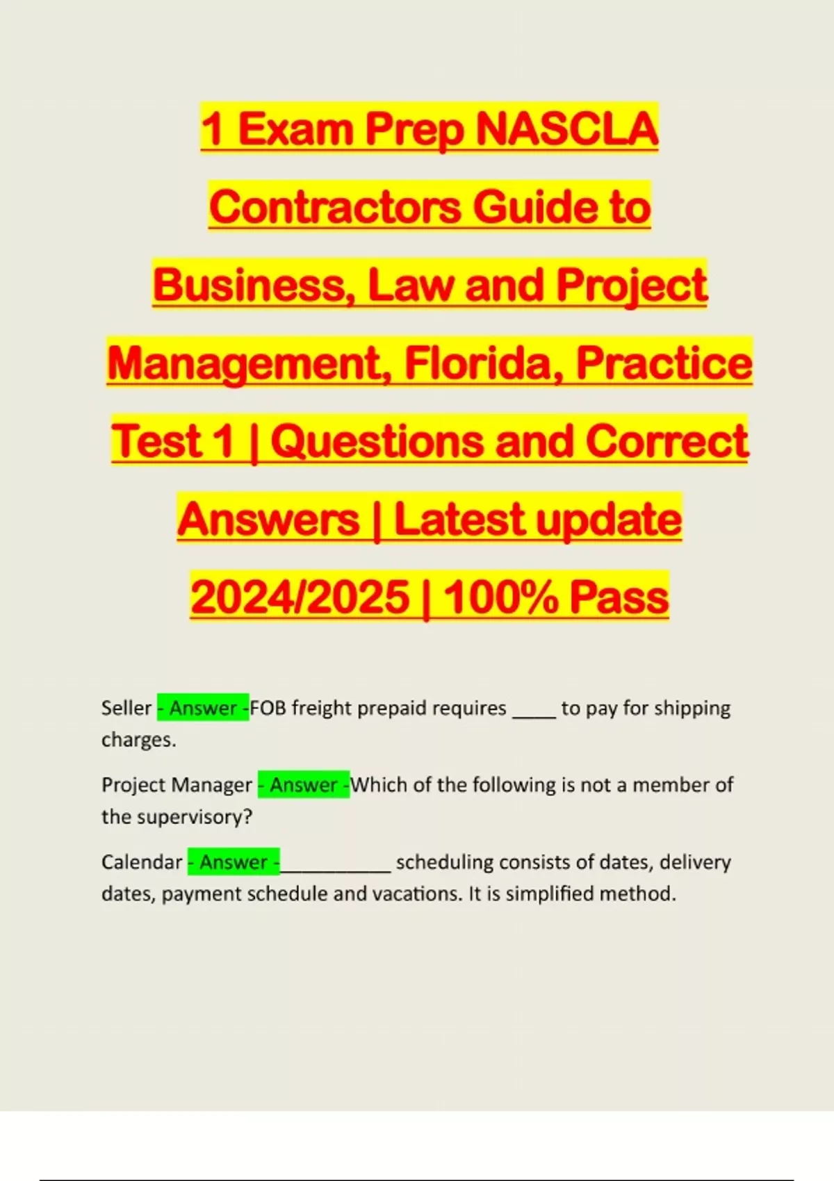 1 Exam Prep NASCLA Contractors Guide to Business, Law and Project ...