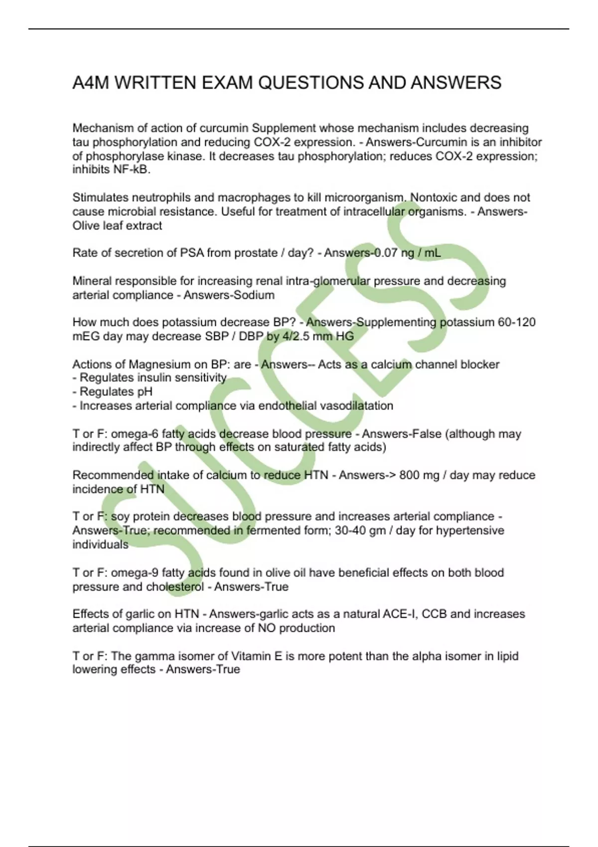 A4M WRITTEN EXAM QUESTIONS AND ANSWERS - A4M - Stuvia UK