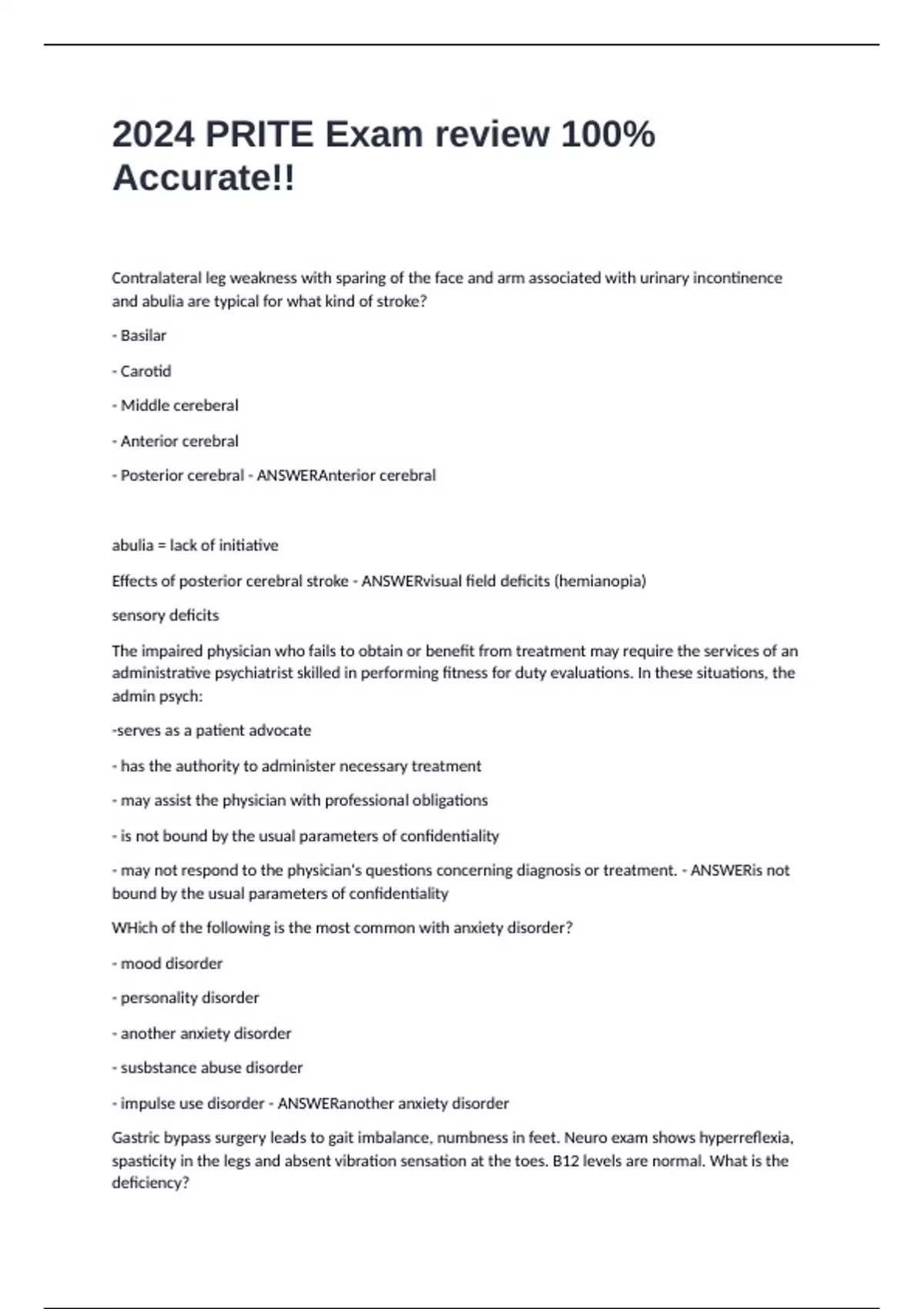2024 PRITE Exam review 100% Accurate!! - PRITE - Stuvia US