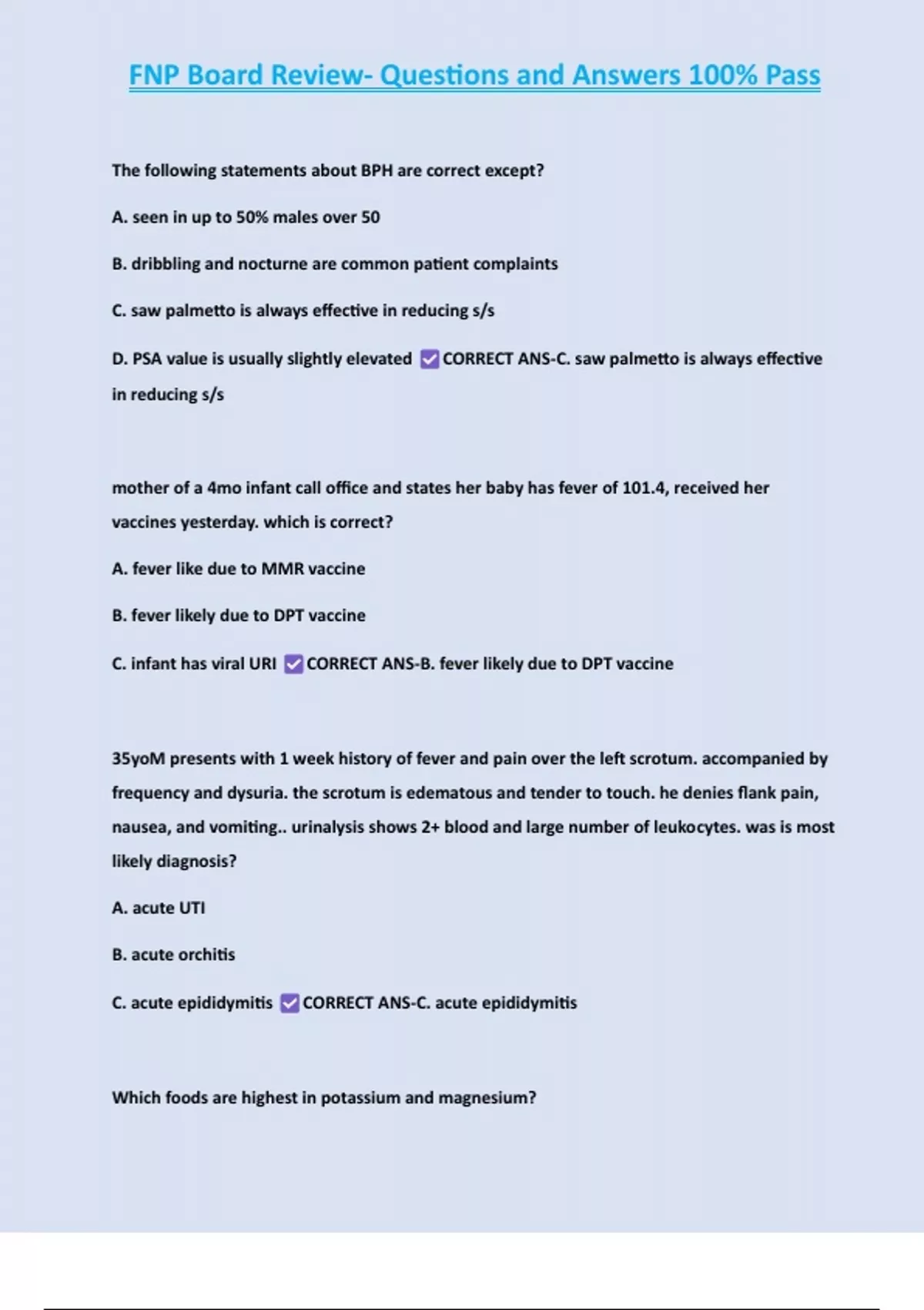 FNP Board Review- Questions and Answers 100% Pass - FNP - Stuvia US