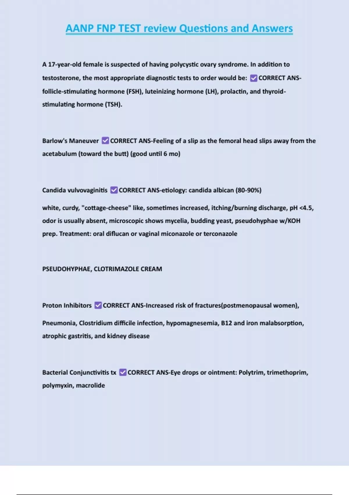 AANP FNP TEST review Questions and Answers - FNP - Stuvia US