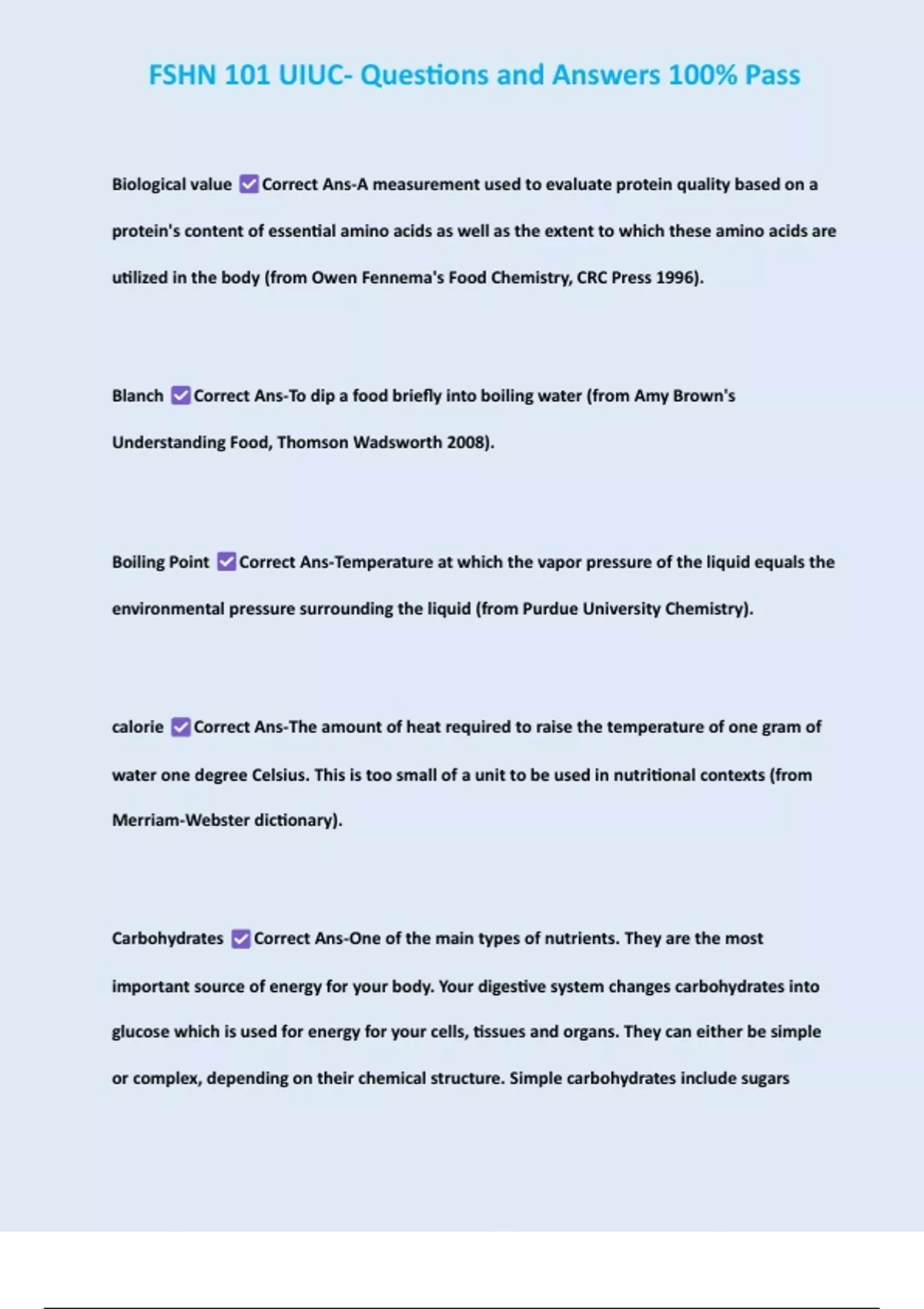 FSHN 101 UIUC- Questions and Answers 100% Pass - FSHN - Stuvia US