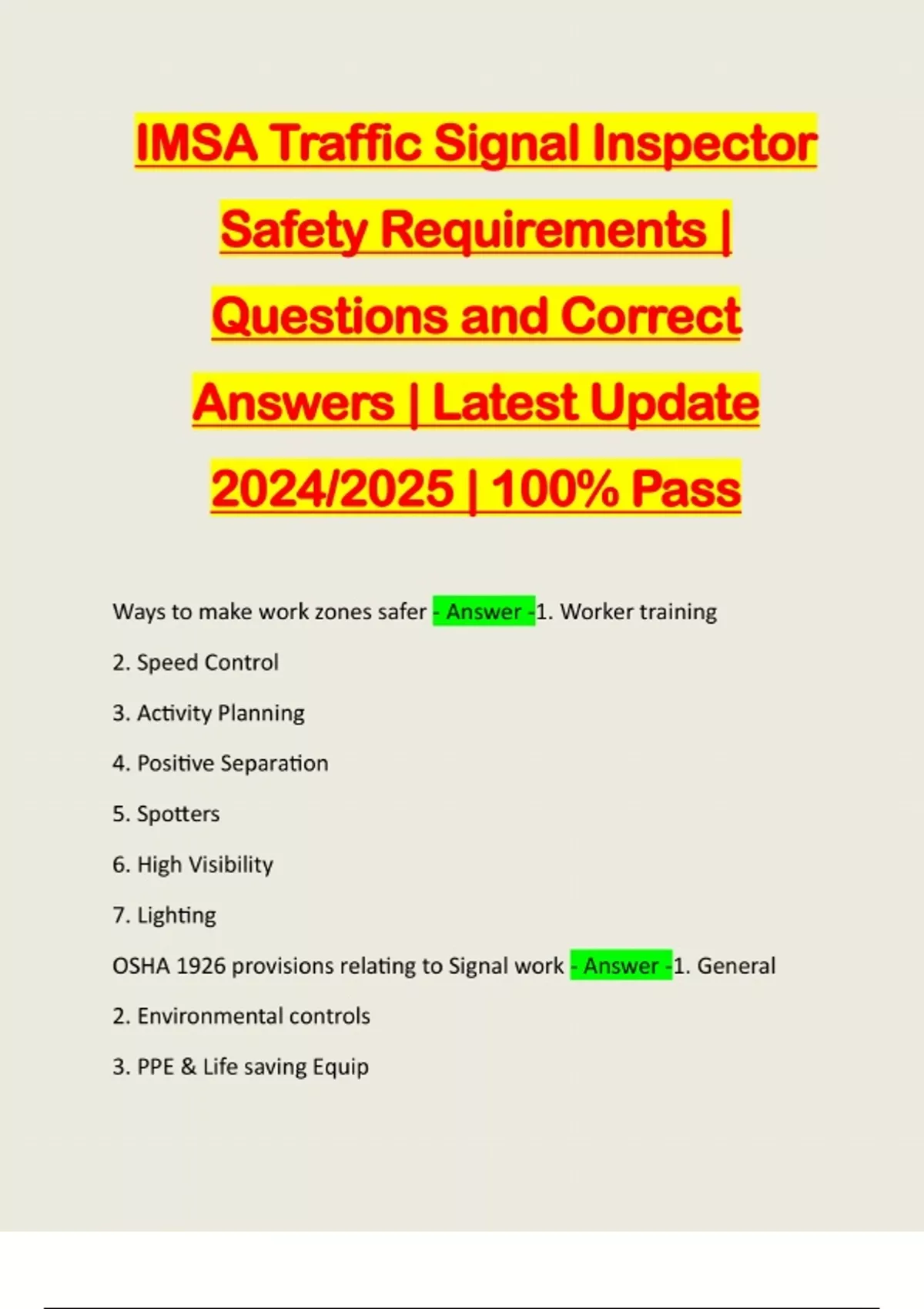 IMSA Traffic Signal Inspector Safety Requirements | Questions and ...