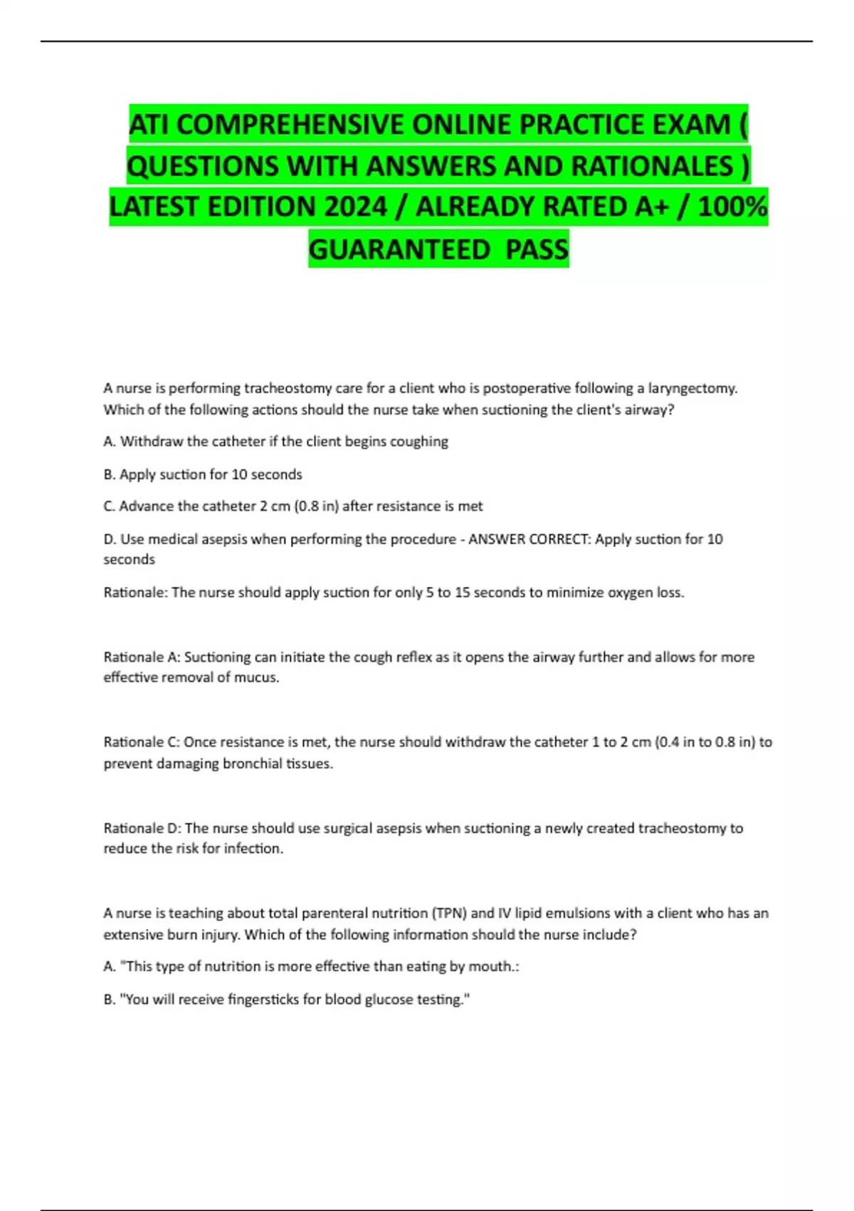 ATI COMPREHENSIVE ONLINE PRACTICE EXAM ( QUESTIONS WITH ANSWERS AND ...