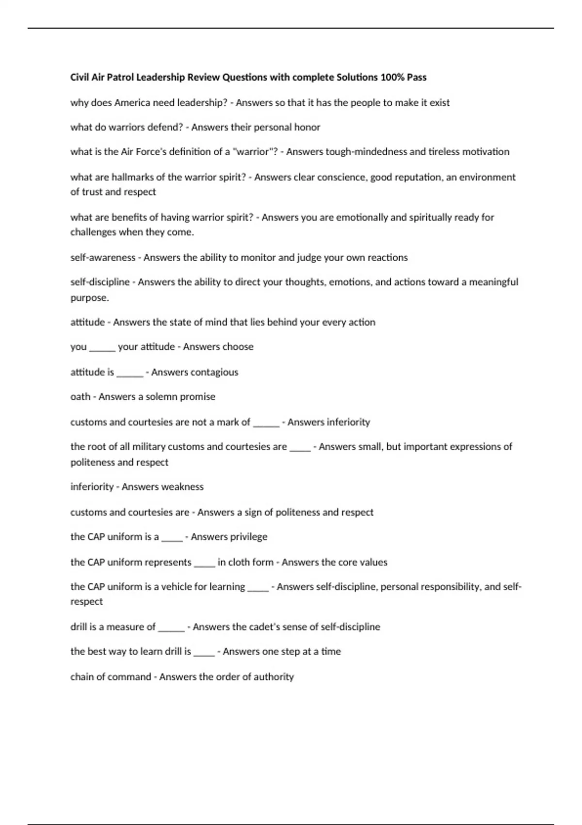 Civil Air Patrol Leadership Review Questions with complete Solutions ...