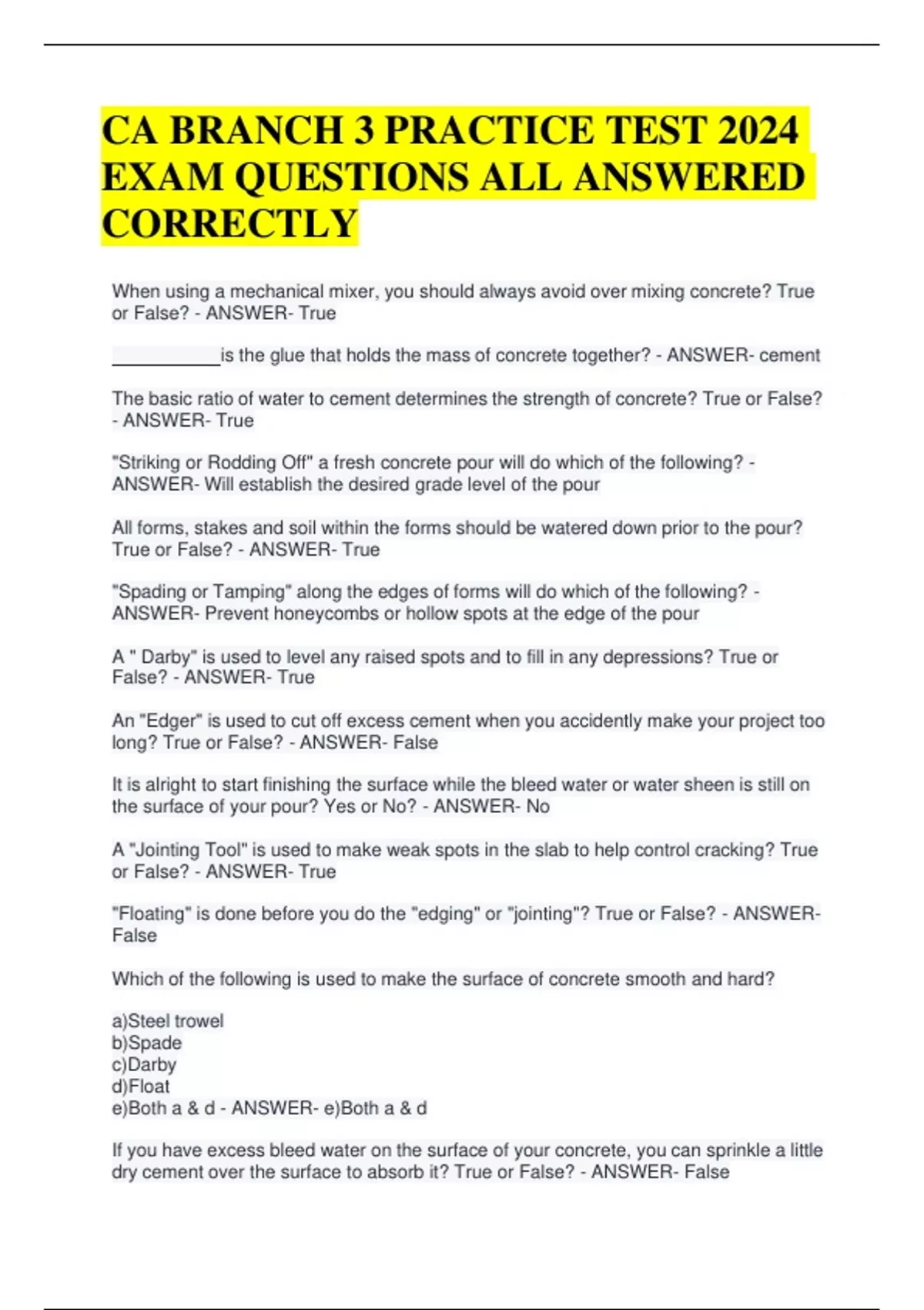 CA BRANCH 3 PRACTICE TEST 2024 EXAM QUESTIONS ALL ANSWERED CORRECTLY ...