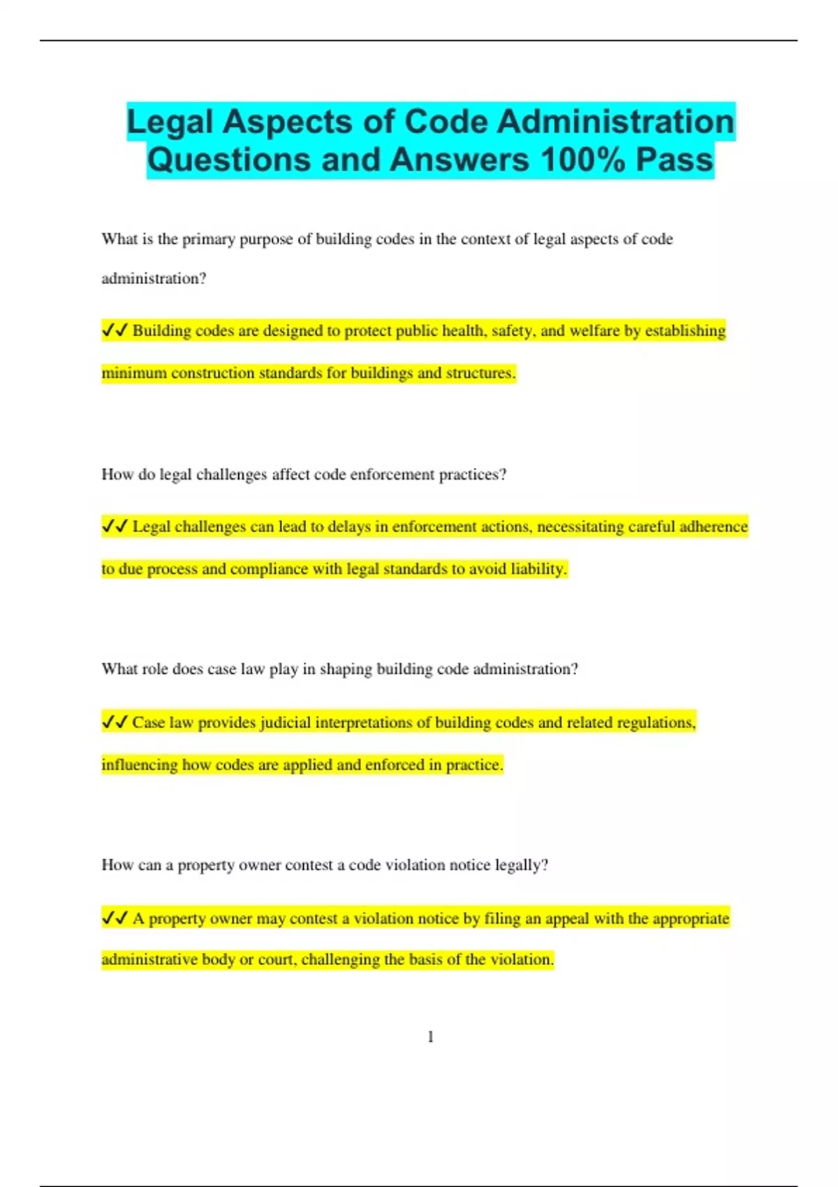 Legal Aspects of Code Administration Questions and Answers 100% Pass ...