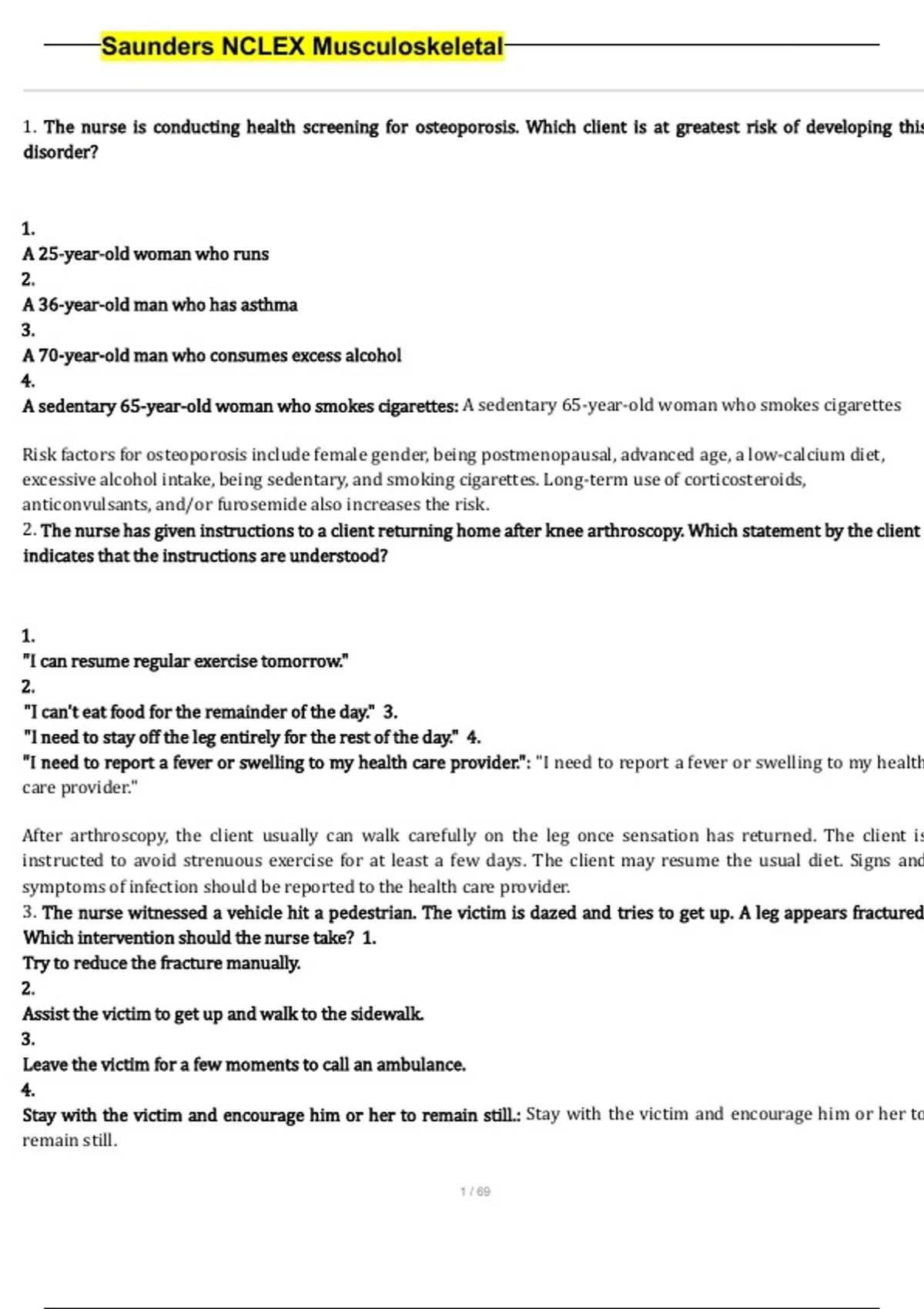 Saunders Nclex Musculoskeletal Exam Latest Update 2024/2025 - Saunders ...