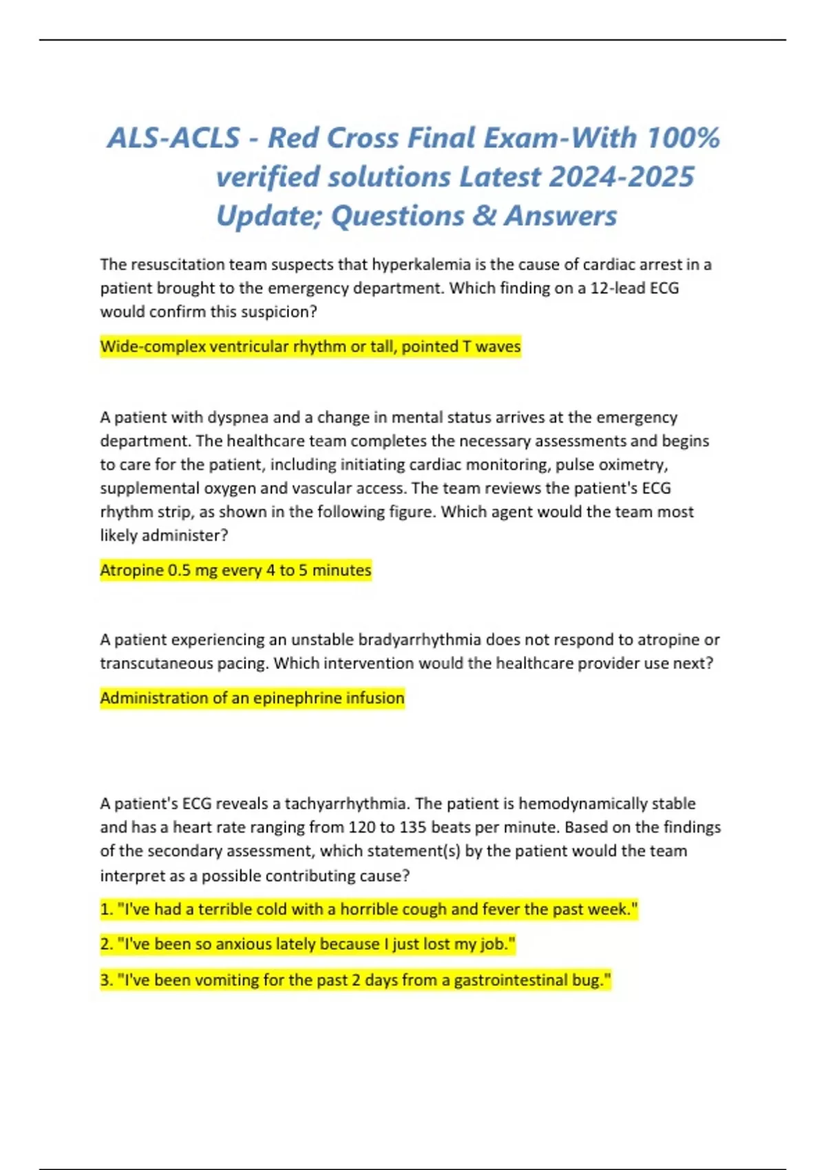 ALS-ACLS - Red Cross Final Exam-With 100% verified solutions Latest ...