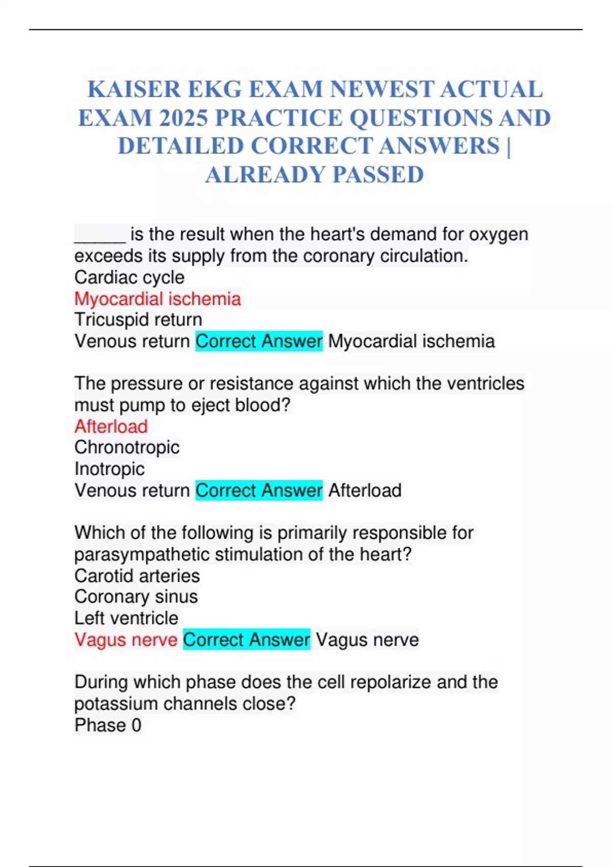 KAISER EKG EXAM NEWEST ACTUAL EXAM 2025 PRACTICE QUESTIONS AND DETAILED ...
