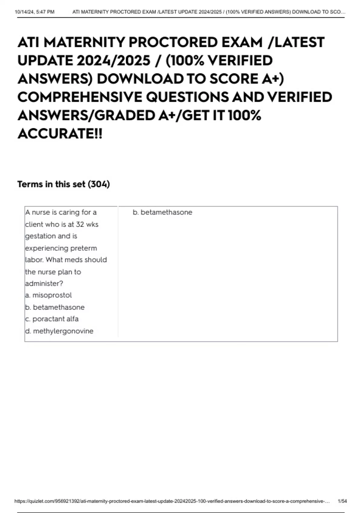 ATI MATERNITY PROCTORED EXAM /LATEST UPDATE 2024/2025 / (100% VERIFIED ...