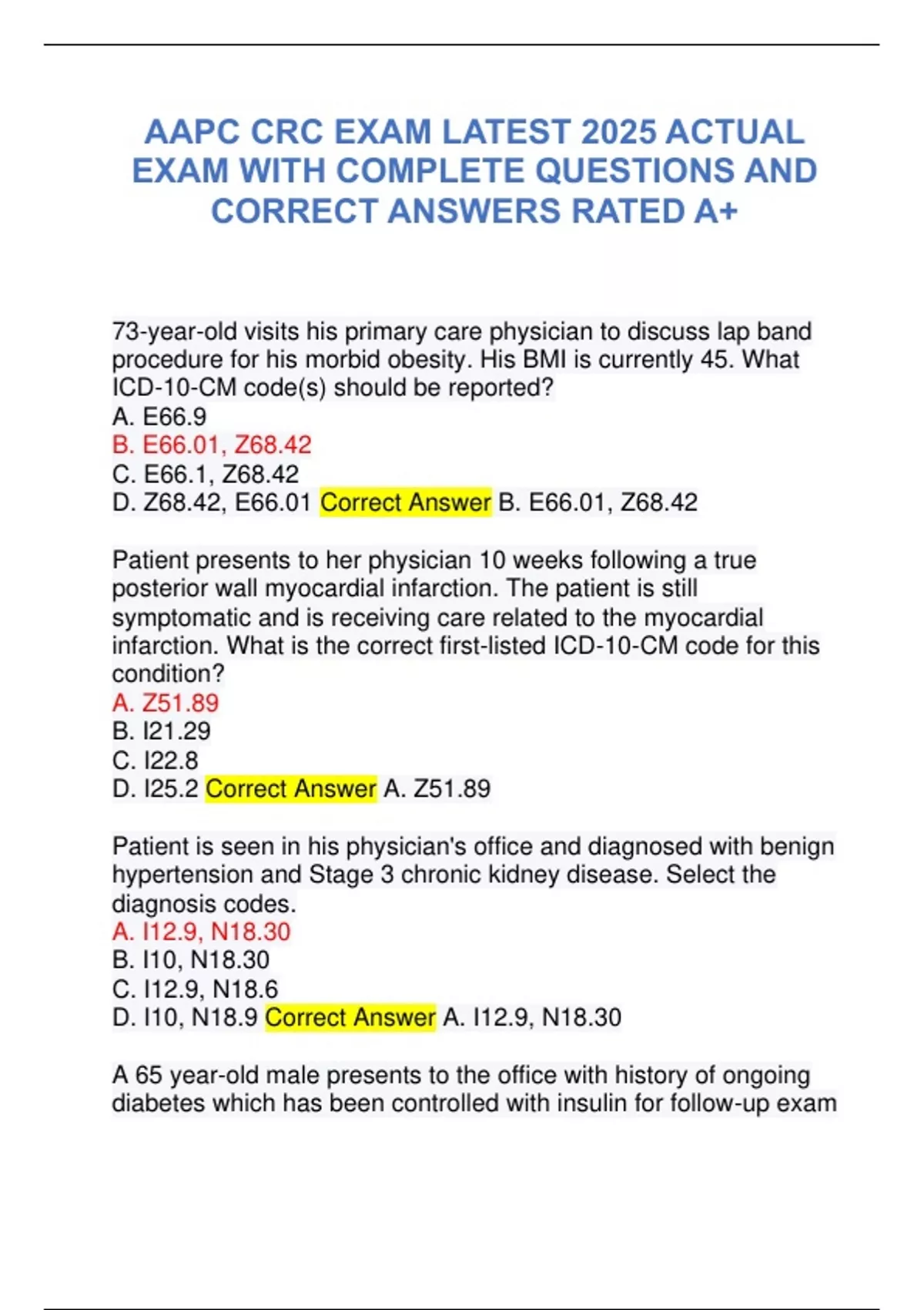 AAPC CRC EXAM LATEST 2025 ACTUAL EXAM WITH COMPLETE QUESTIONS AND ...