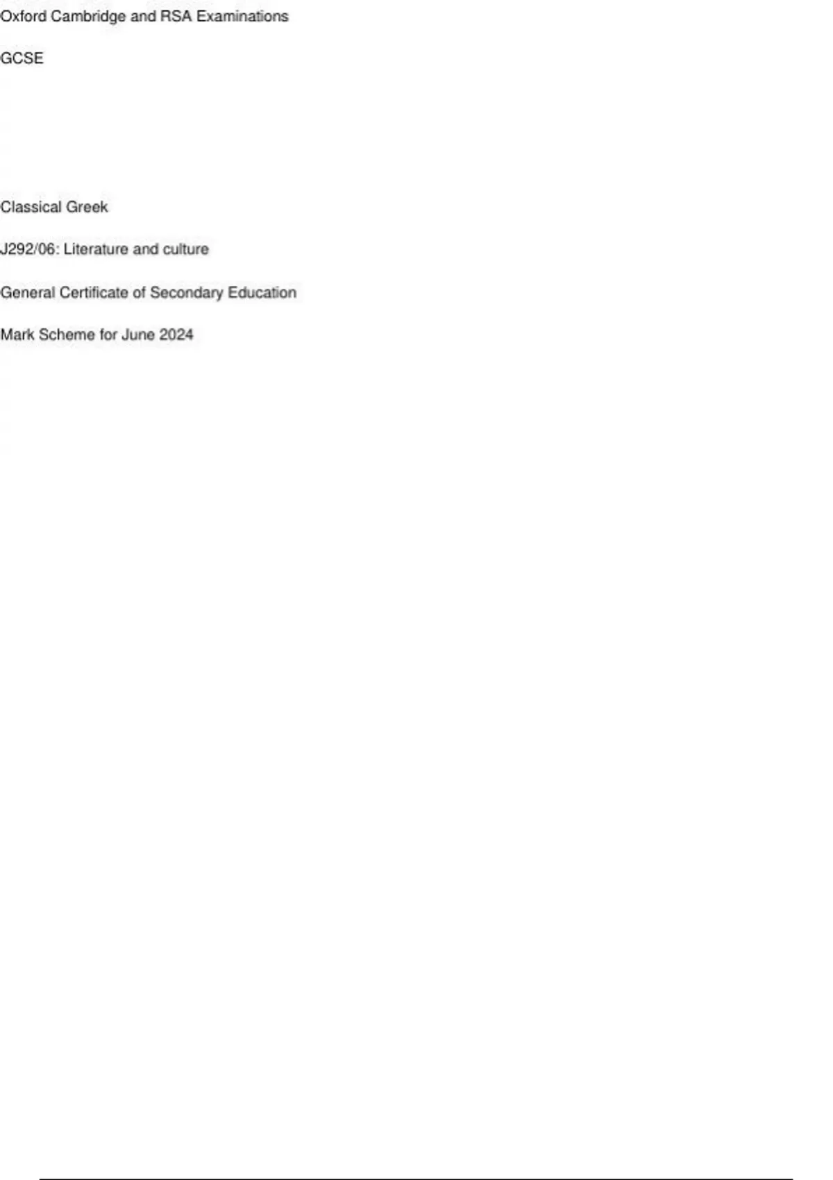 OCR GCSE Classical Greek J292/06 : Literature and culture Mark Scheme ...