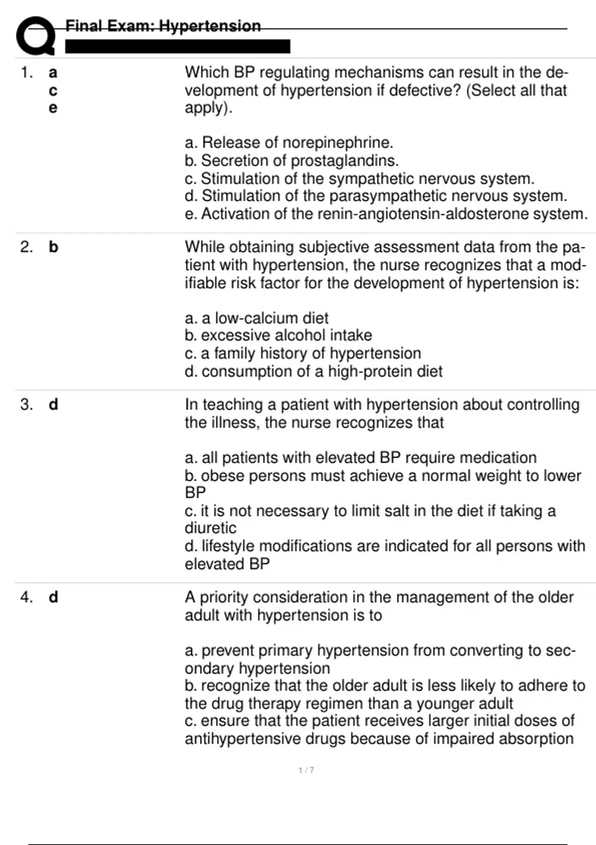 FOCUSED EXAM-HYPERTENSION AND TYPE 2 DIABETES SHADOW HEALTH ...