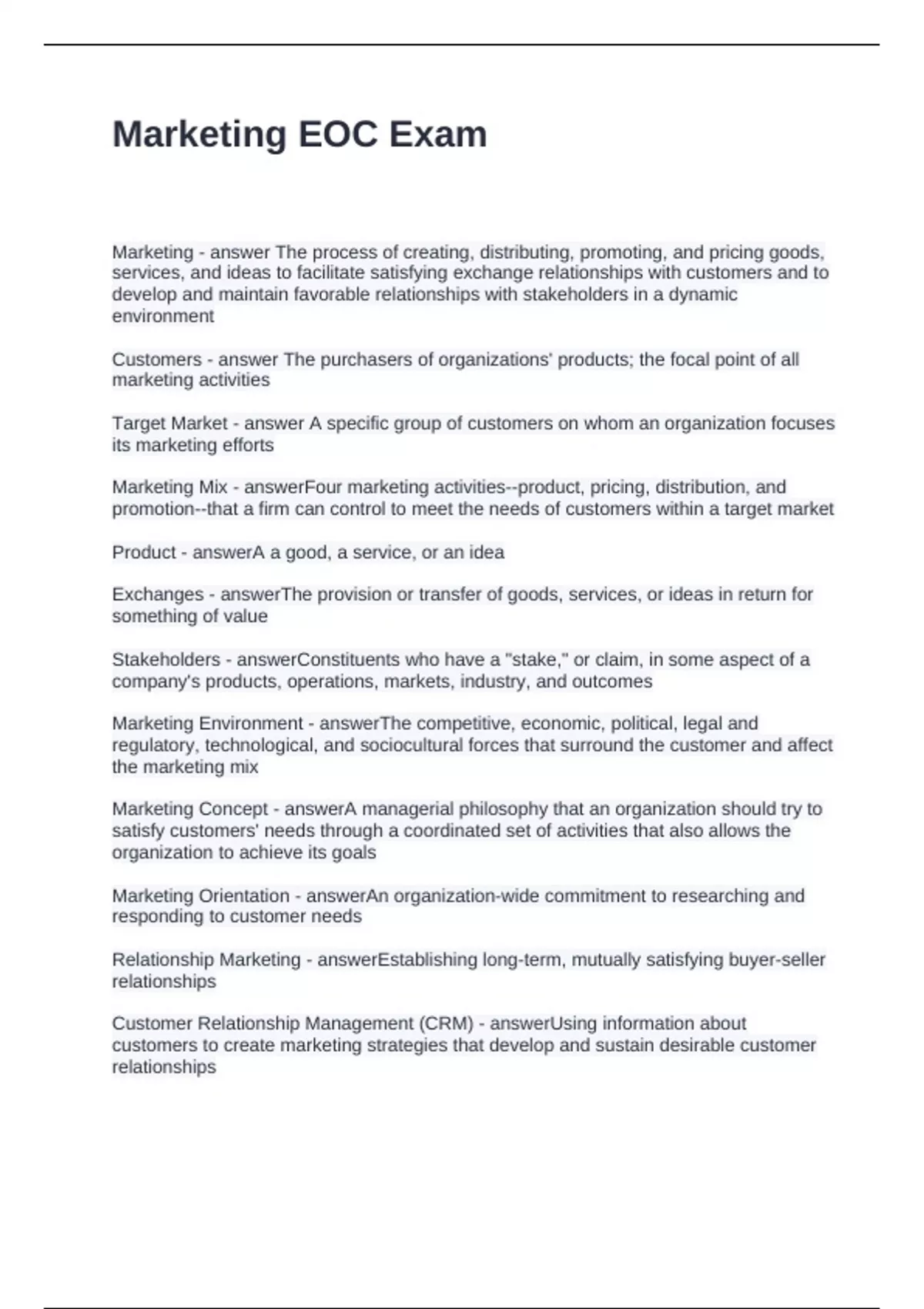 Marketing EOC Exam Questions with Correct Answers - EOC - Stuvia US