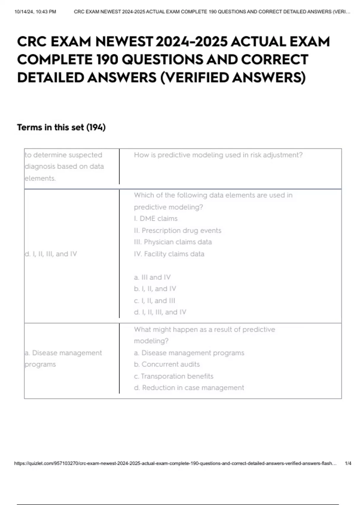CRC EXAM NEWEST ACTUAL EXAM COMPLETE 190 QUESTIONS AND CORRECT DETAILED ...