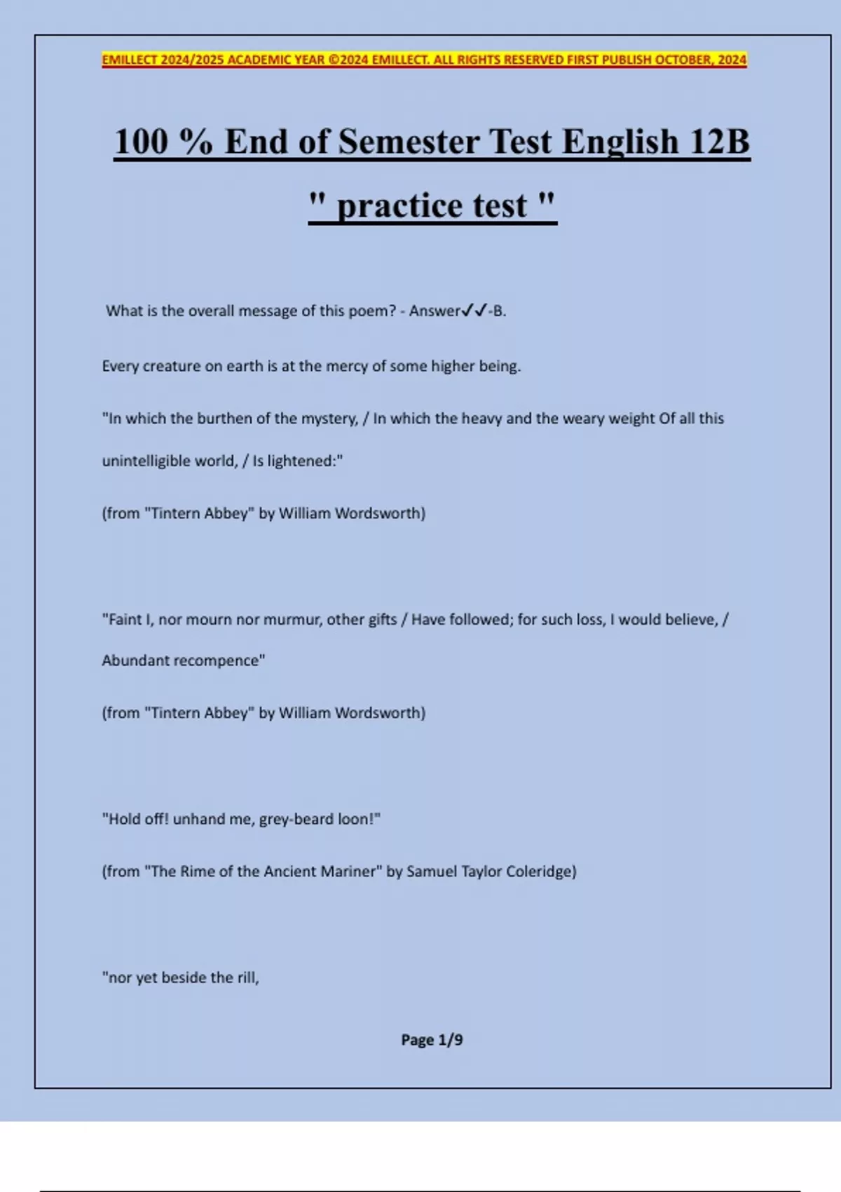 100 % End of Semester Test English 12B " practice test " - 2024/2025 ...