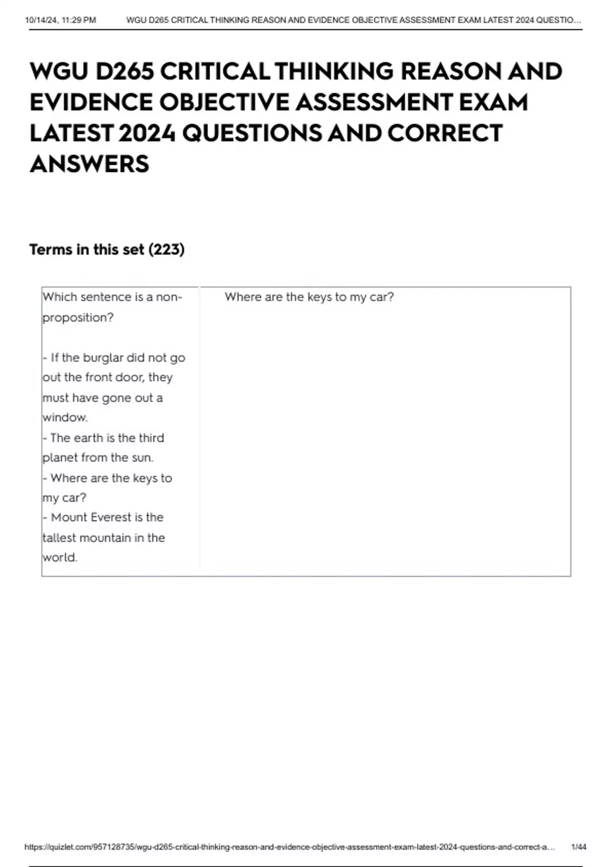 WGU D265 CRITICAL THINKING REASON AND EVIDENCE OBJECTIVE ASSESSMENT ...
