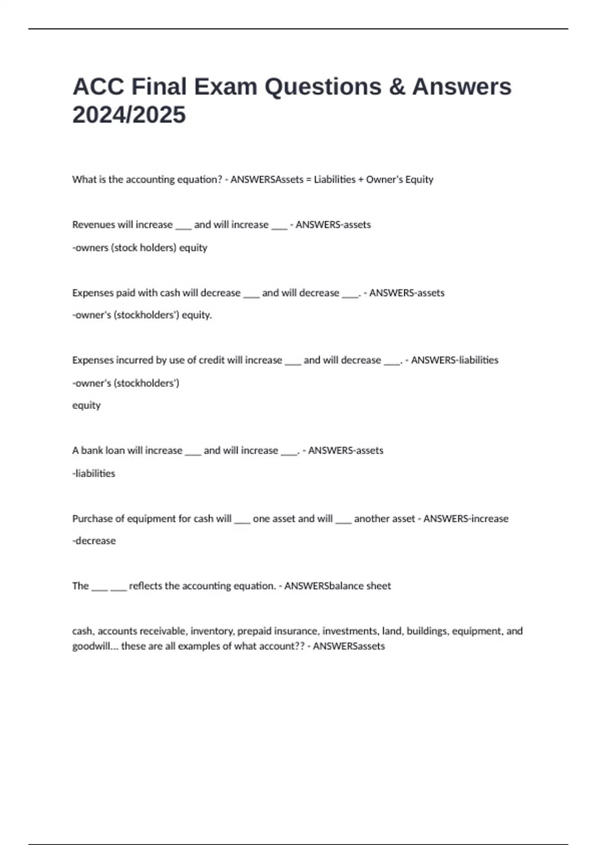 ACC Final Exam Questions & Answers 2024/2025 - ACC - Stuvia US