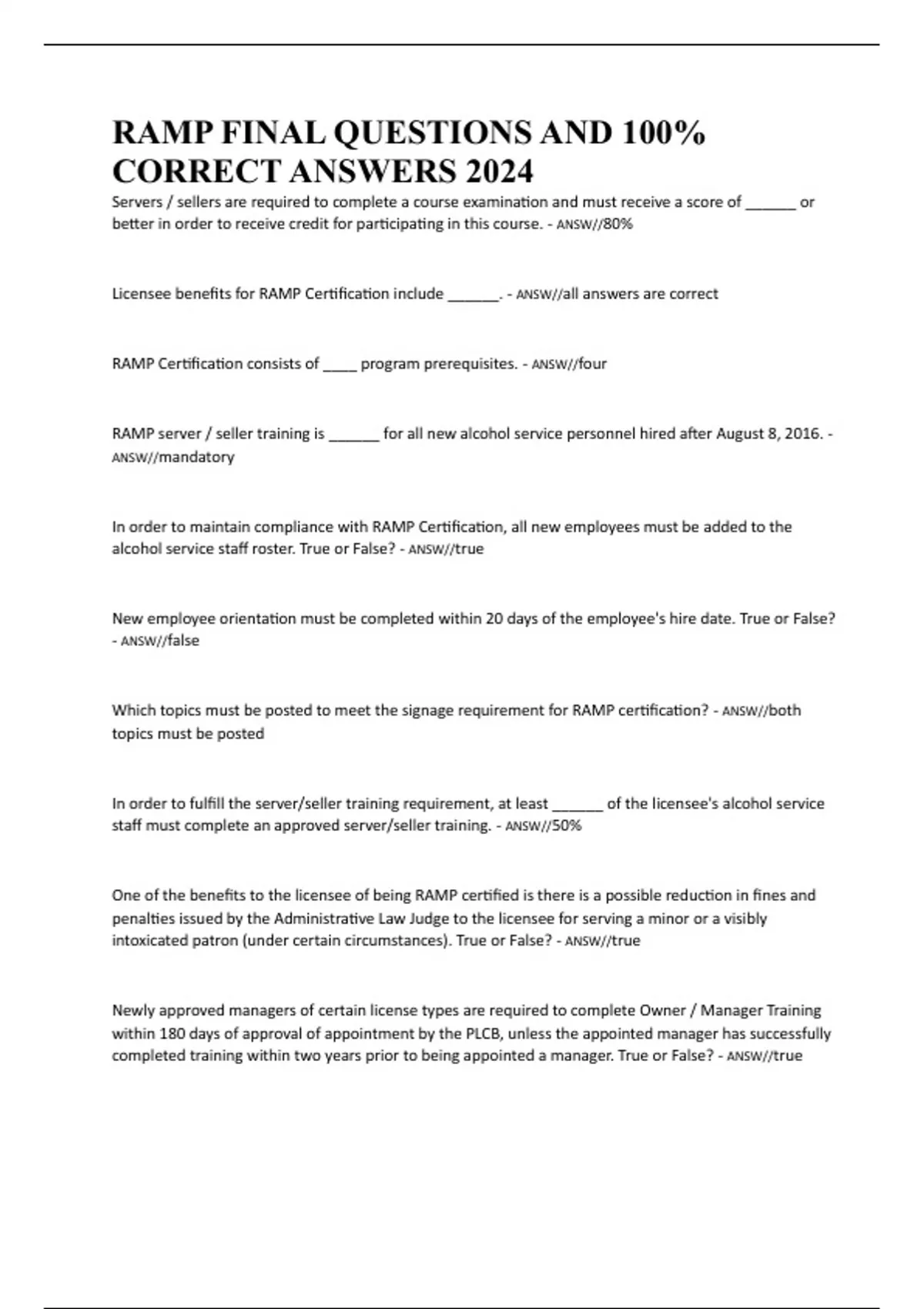 RAMP FINAL QUESTIONS AND 100% CORRECT ANSWERS 2024 - TLETA - Stuvia US