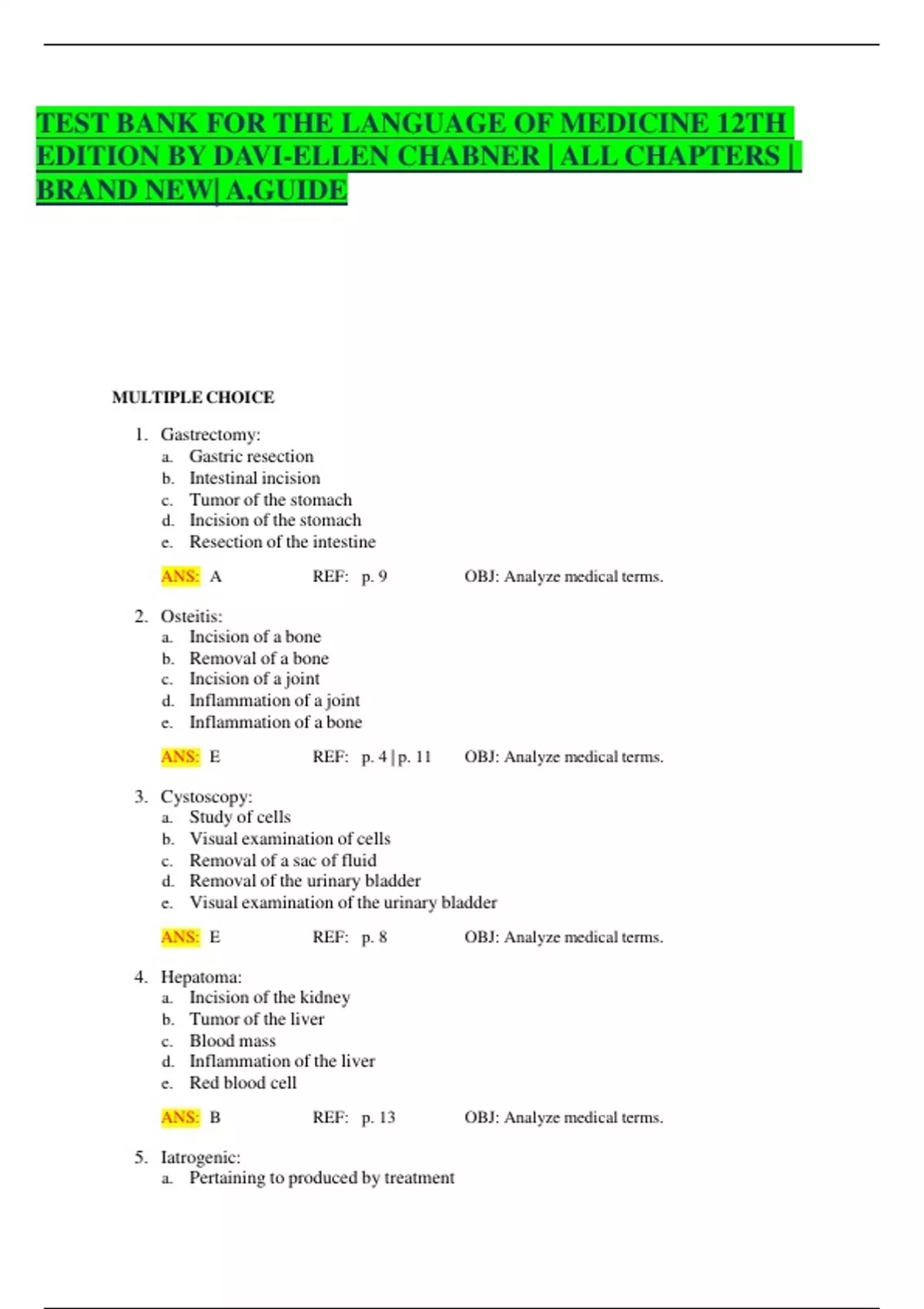 TEST BANK FOR THE LANGUAGE OF MEDICINE 12TH EDITION BY DAVI-ELLEN ...