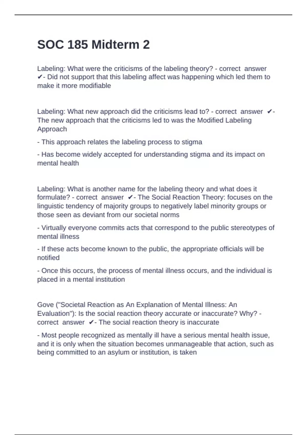 SOC 185 Midterm 2 Chamberlain College Of Nursing Question and answers rated A+ 2024/2025 - SOCS ...