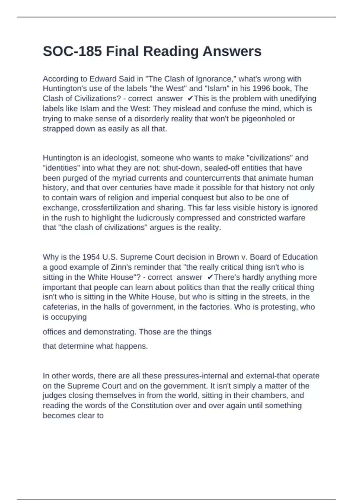 SOC 185 Chamberlain College Of Nursing - Question and answers correctly solved 2024/2025 - SOCS ...