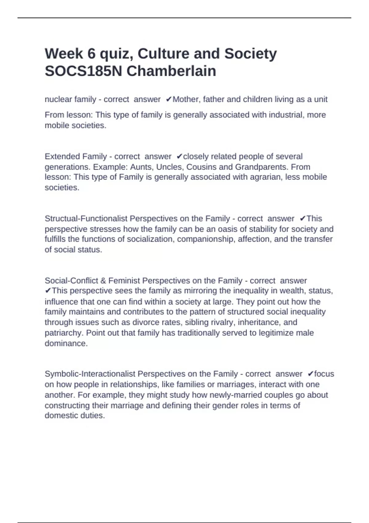 Week 6 quiz Chamberlain College Of Nursing - Questions with complete solution 2024/2025 - SOCS ...